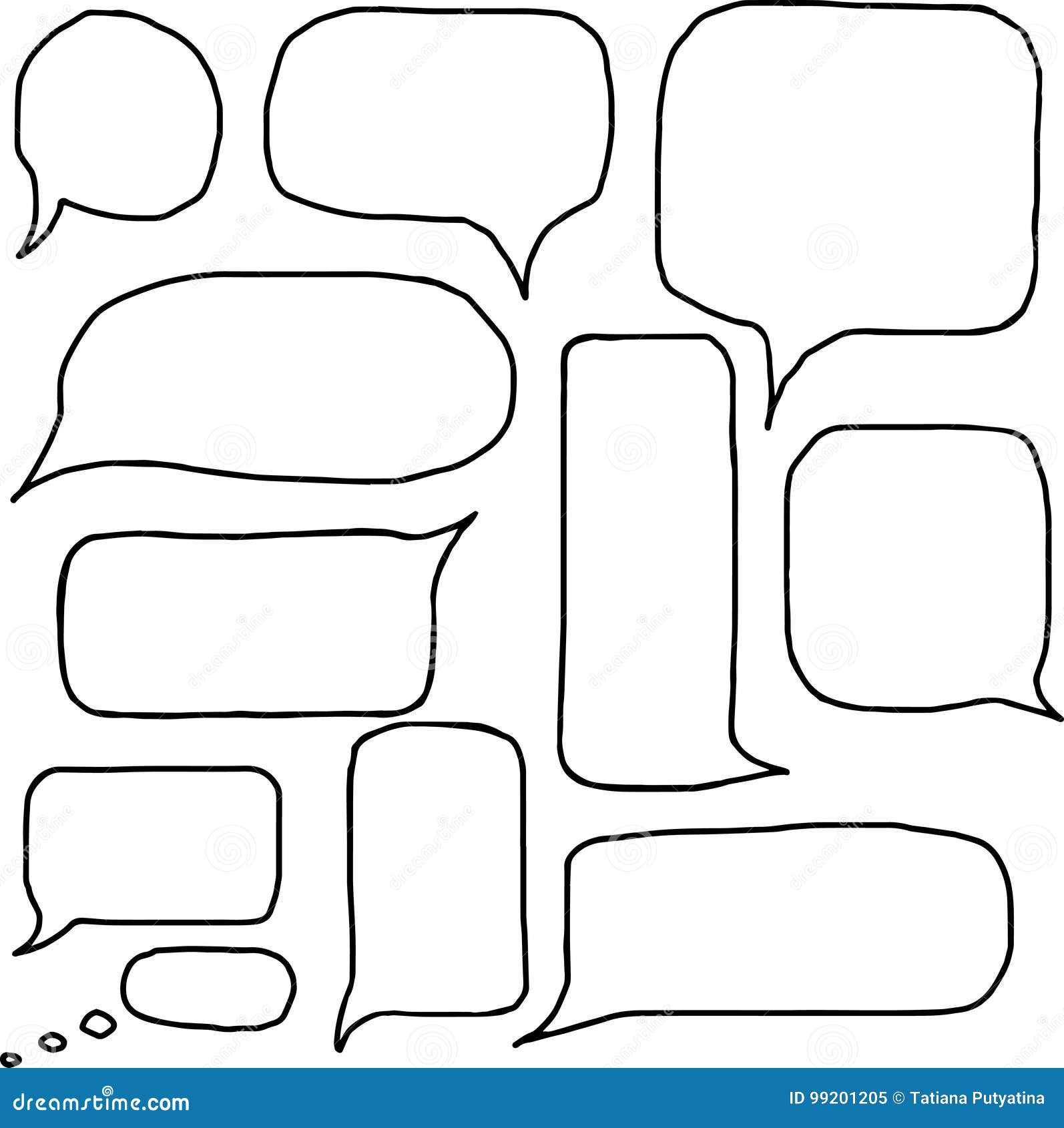 Set of Bubbles Speech, Hand-draw Sketch Doodle Stock Illustration ...