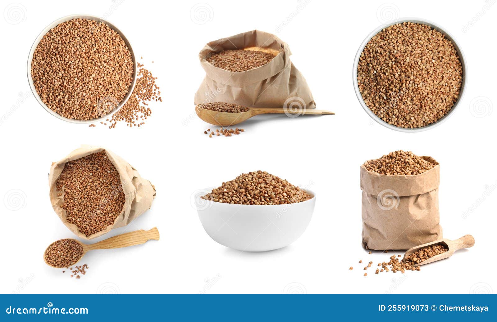 Set with Buckwheat Grains on White Background Stock Image - Image of ...