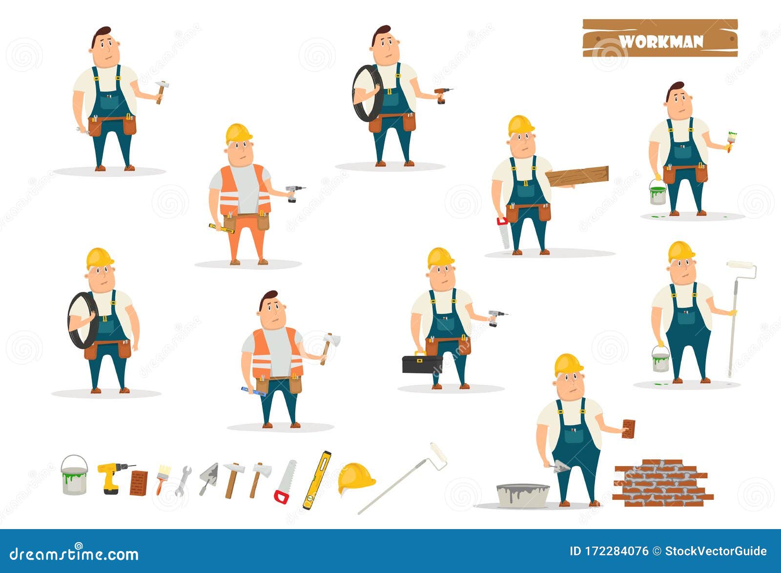 Set of Builders with Different Tools Stock Vector - Illustration of ...