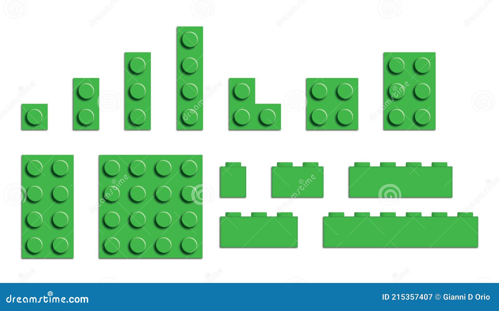 Set of Building Bricks in Green Color Stock Illustration - Illustration ...