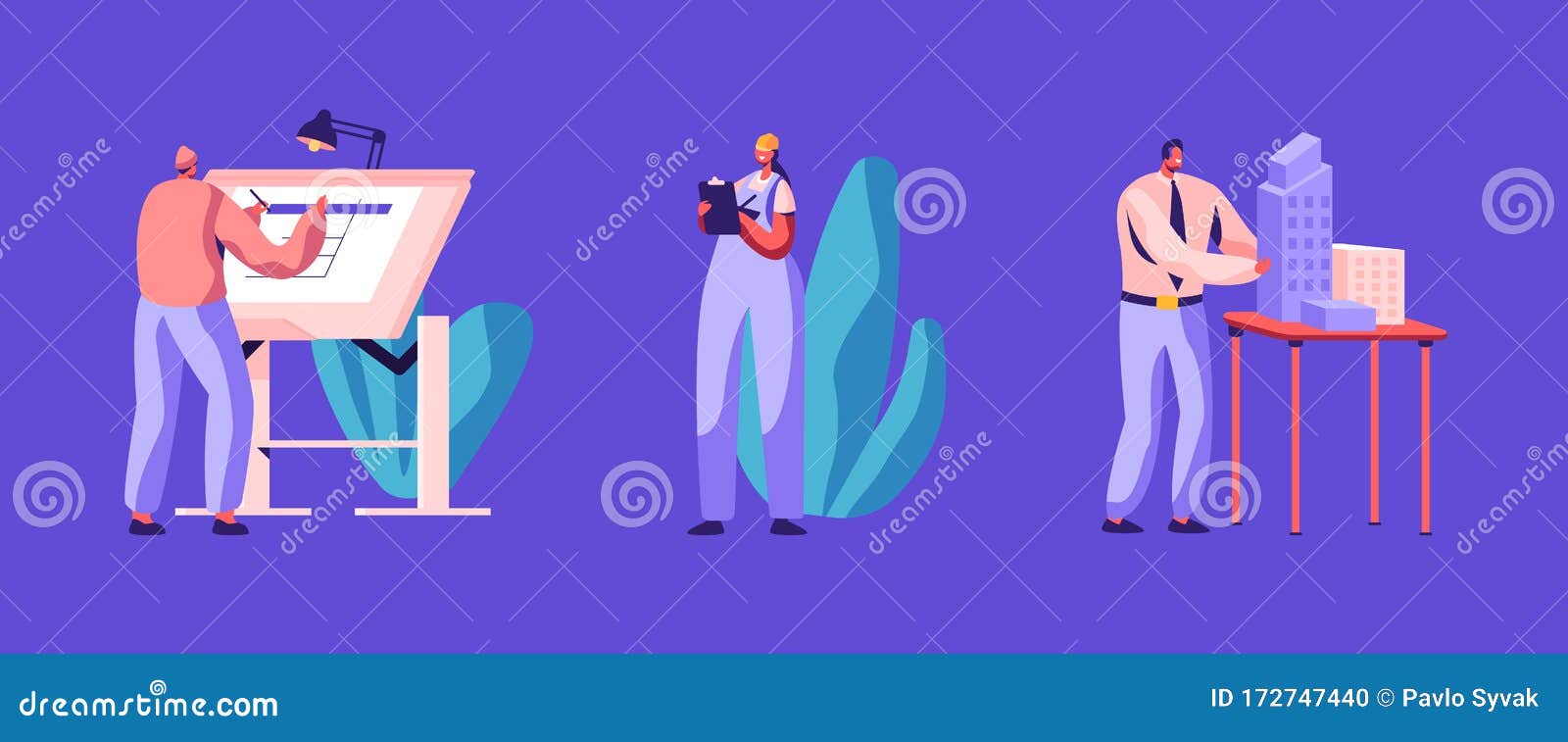 Set of Building and Engineering Construction Works. Architect Engineer ...