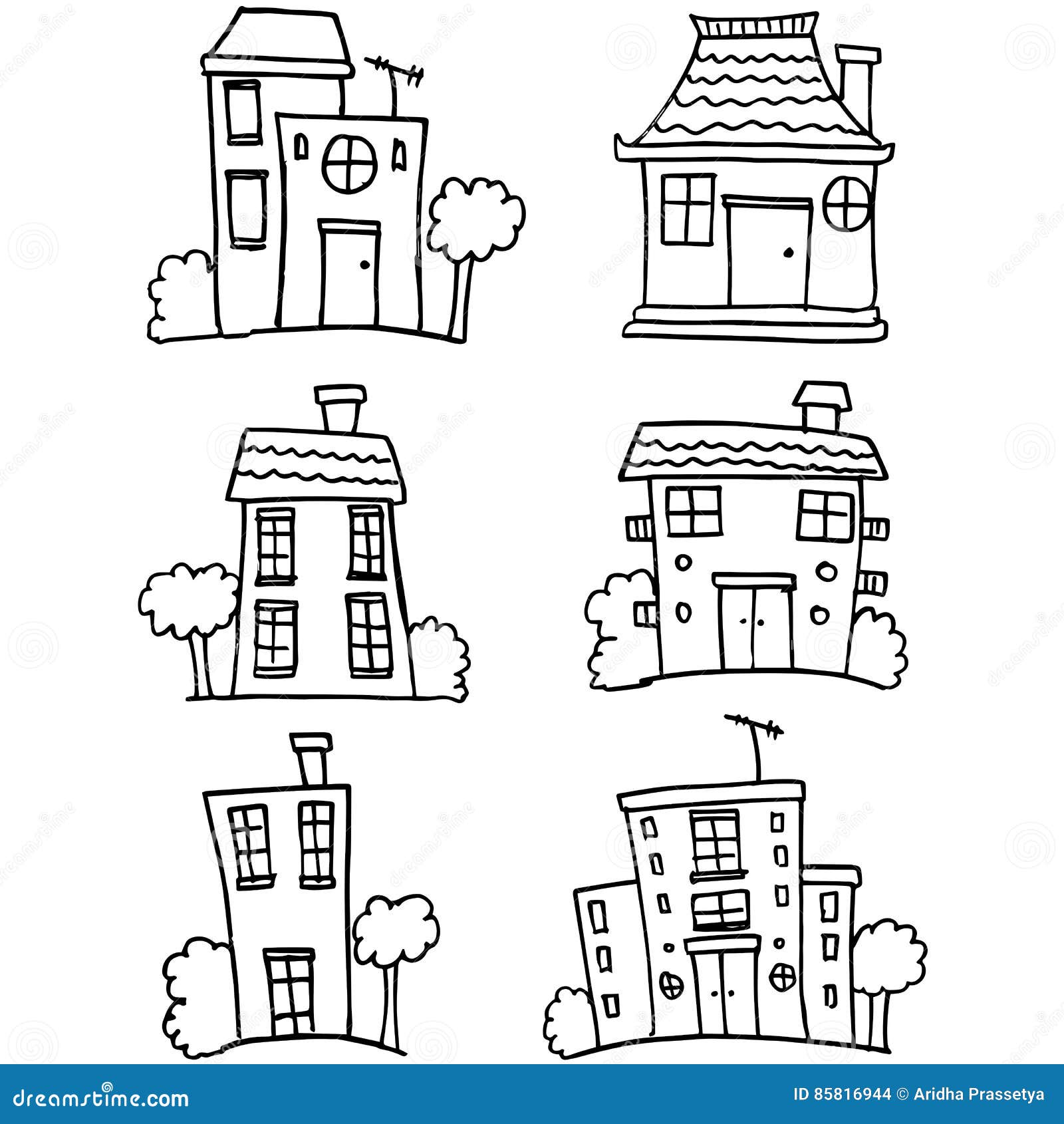 Set of building hand draw stock vector. Illustration of estate - 85816944