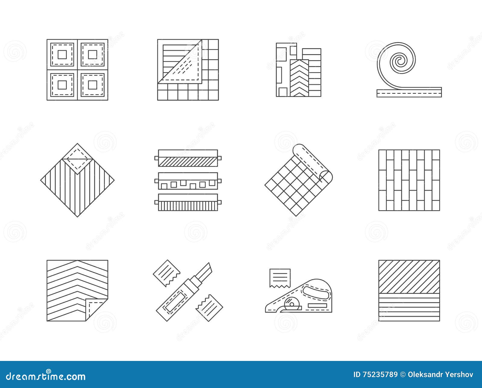 Set of Building Materials Flat Line Icons Stock Vector - Illustration ...