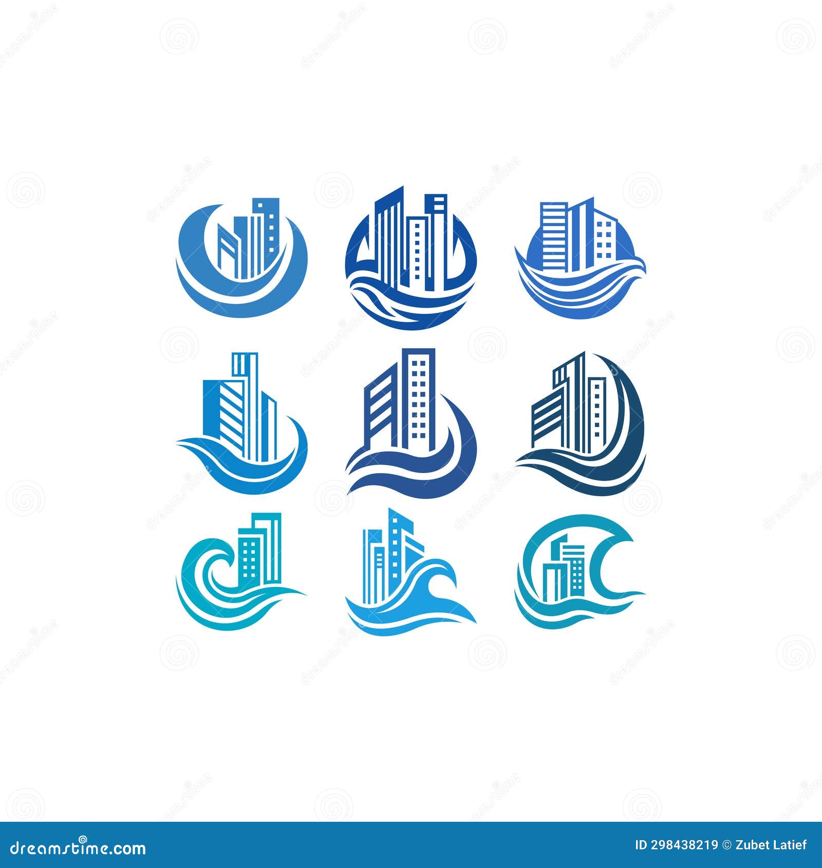 Set Building Wave Real Estate Icon Collection Creative Logo Stock ...