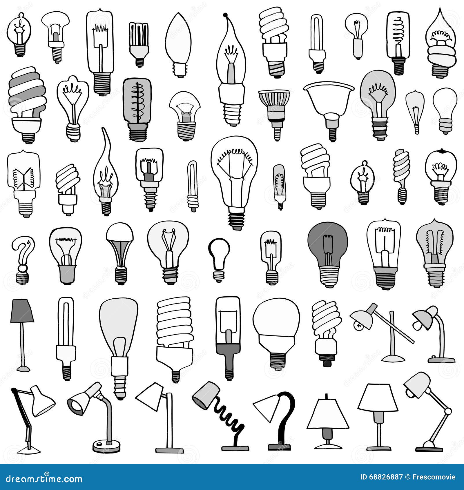Set of Bulb Doodle. stock vector. Illustration of design - 68826887