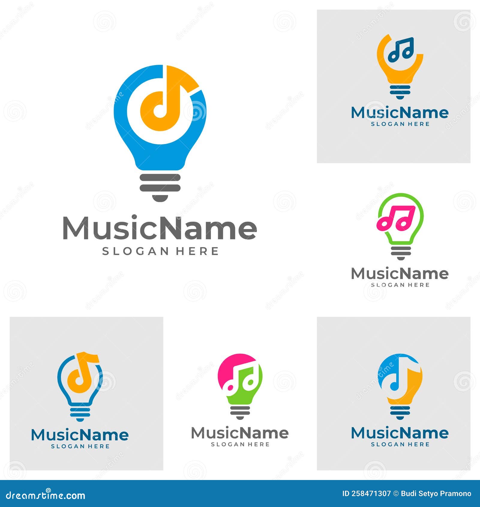 Set of Bulb Music Logo Template Design Vector, Emblem, Design Concept ...