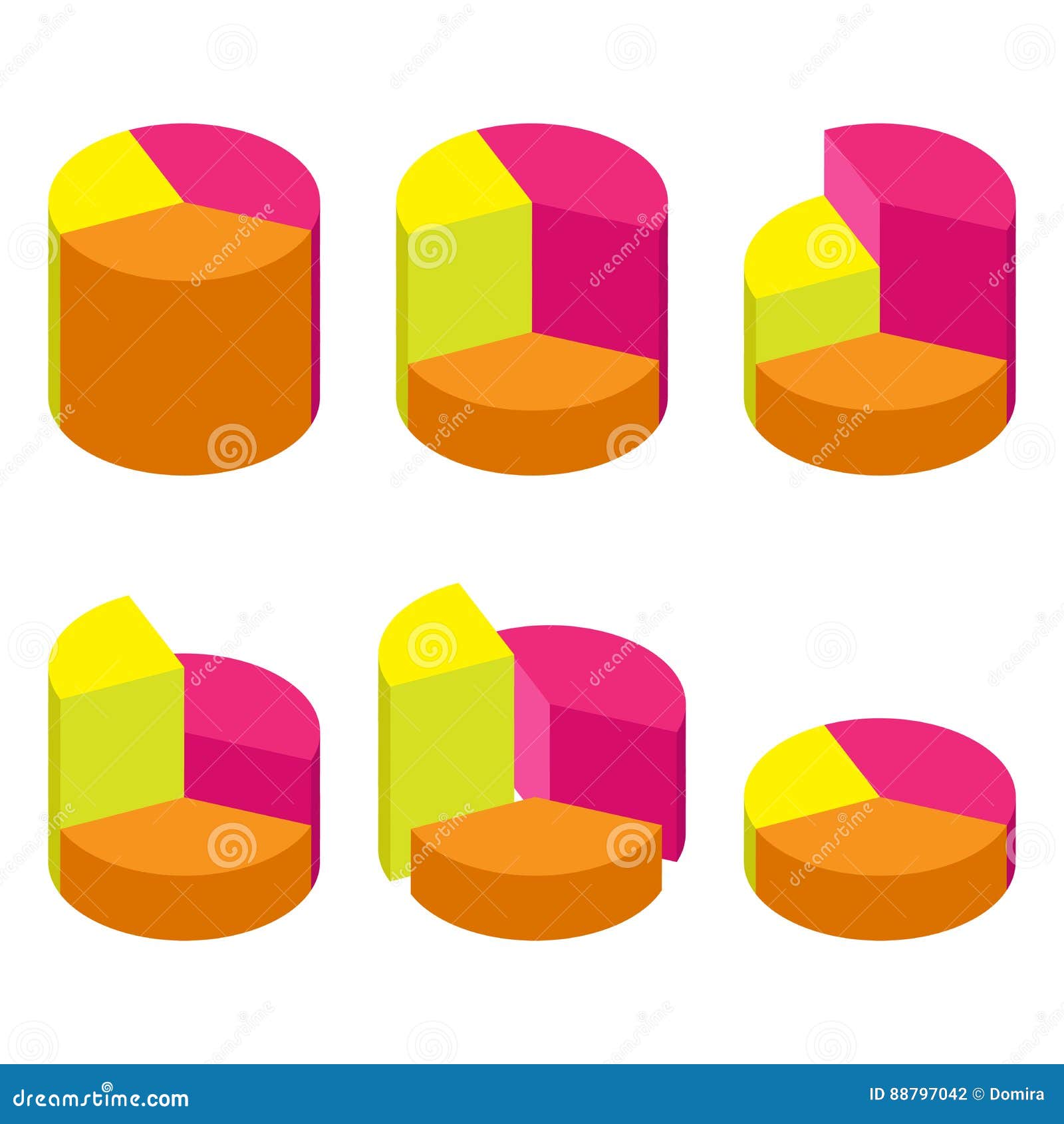 Set Of Bulk Isometric Pie Charts Different Heights, Separated Segments ...