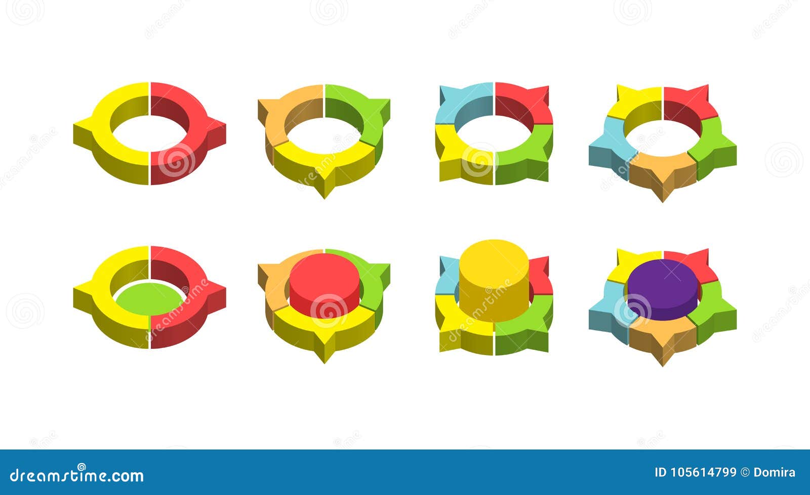 Set Of Bulk Isometric Pie Charts In Ring Form. Templates Realistic ...