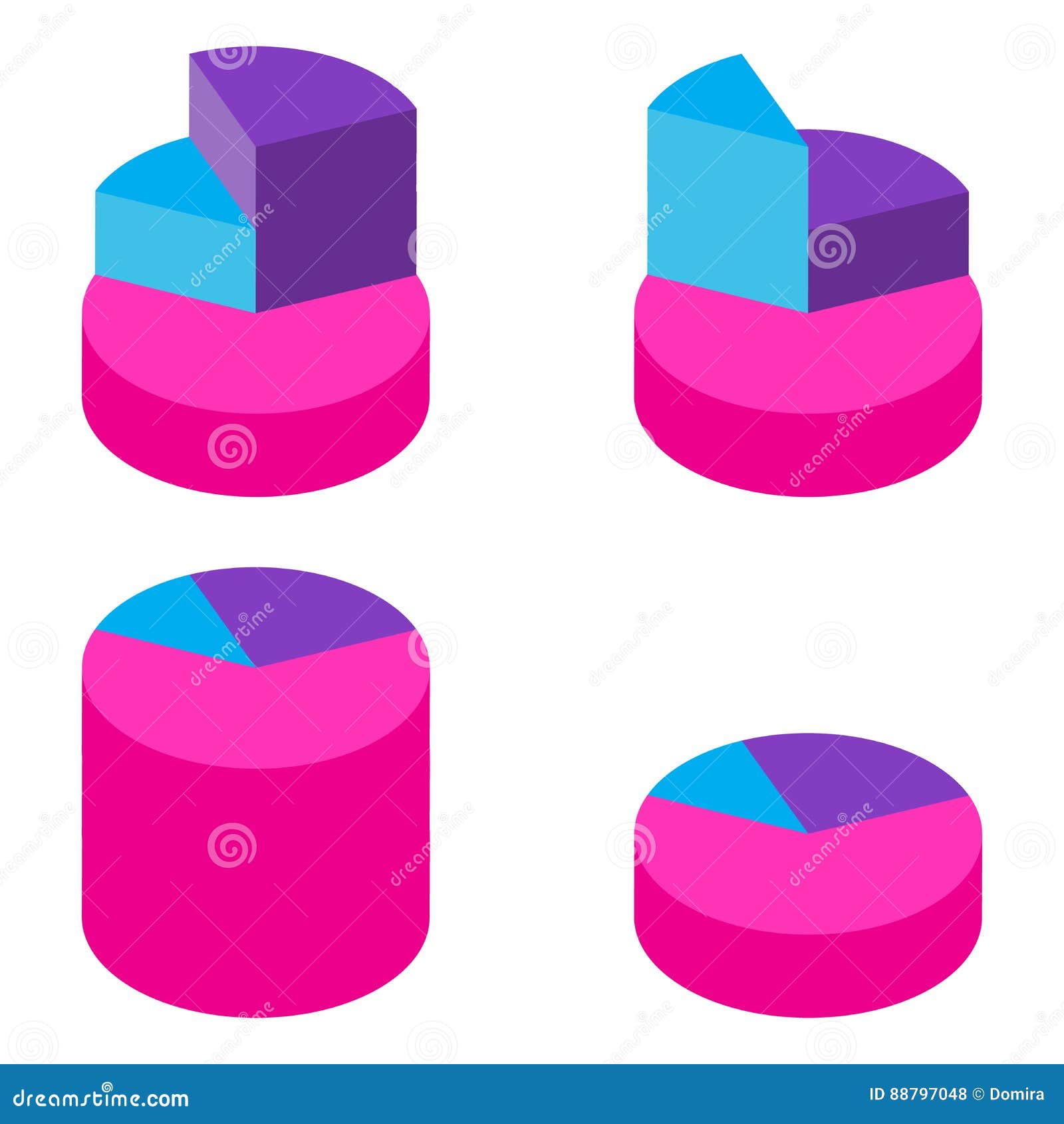 Set of Bulk Red and Blue Isometric Pie Charts. Elements of Infographics ...