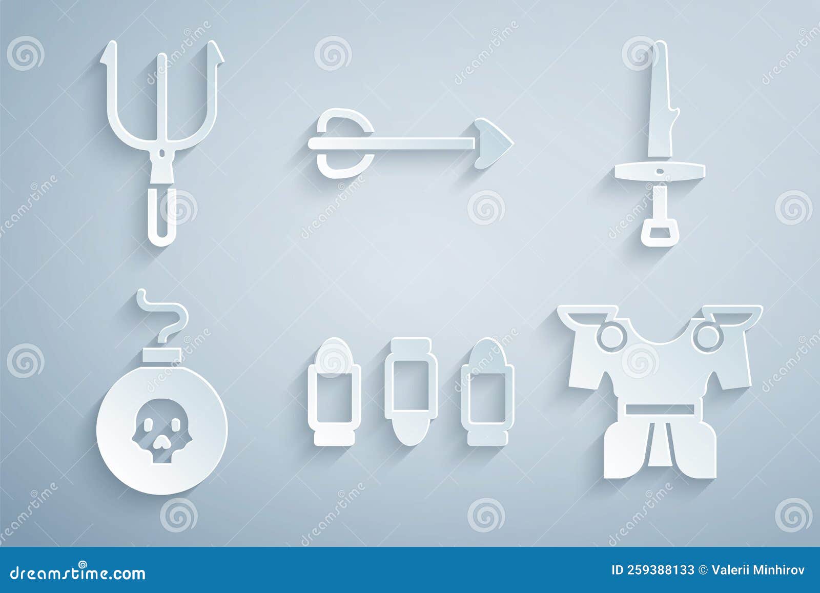 Set Bullet, Dagger, Bomb Ready To Explode, Body Armor, Arrow and ...