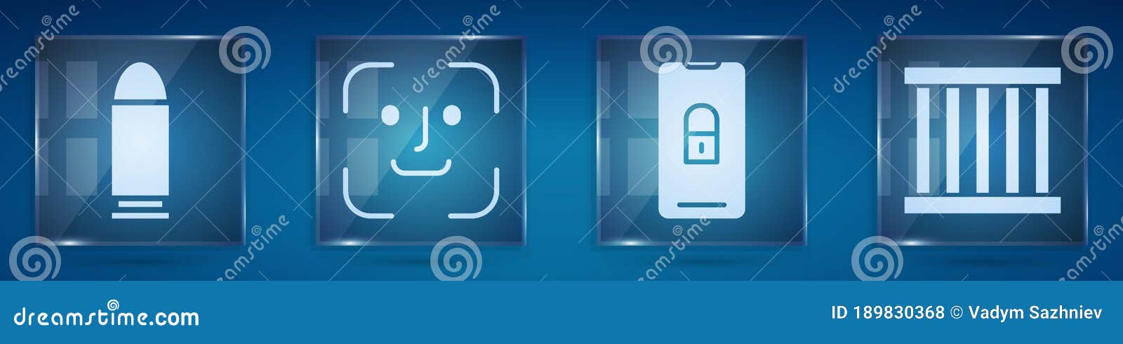 Set Bullet, Face Recognition, Mobile with Closed Padlock and Prison ... Set Bullet, Face Recognition, Mobile with Closed Padlock and Prison ...