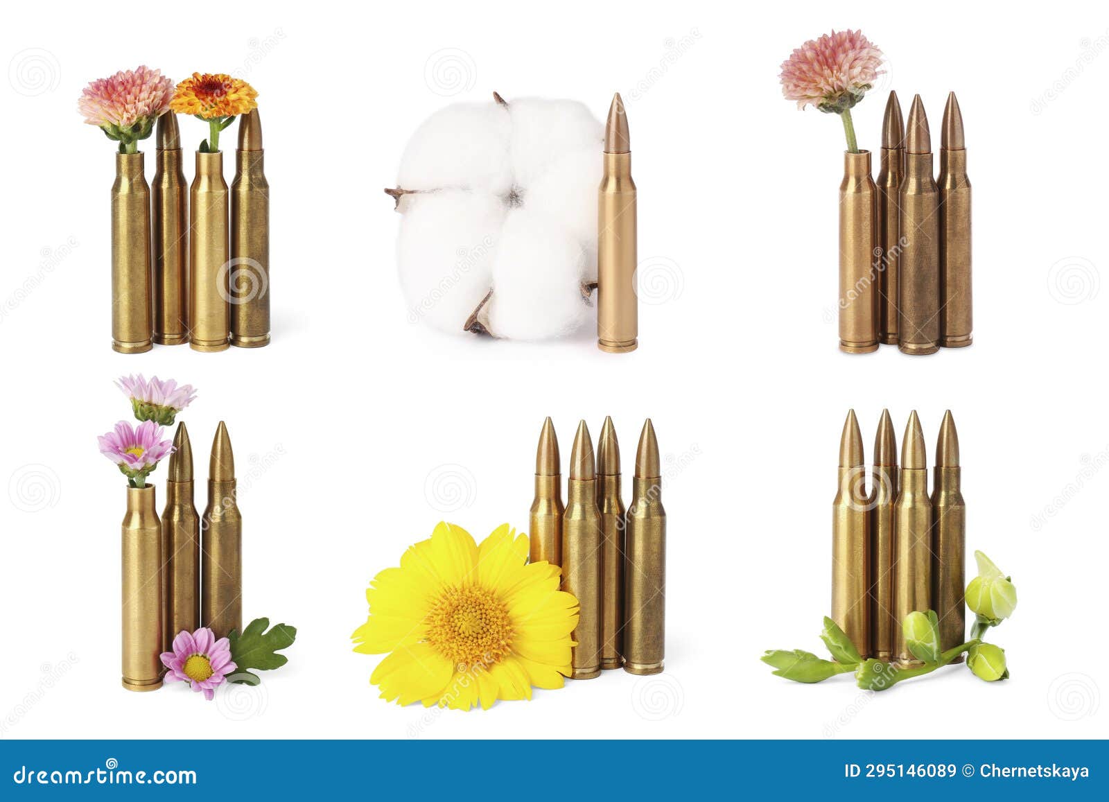 Set of Bullets and Beautiful Flowers Isolated on White Stock Image ...