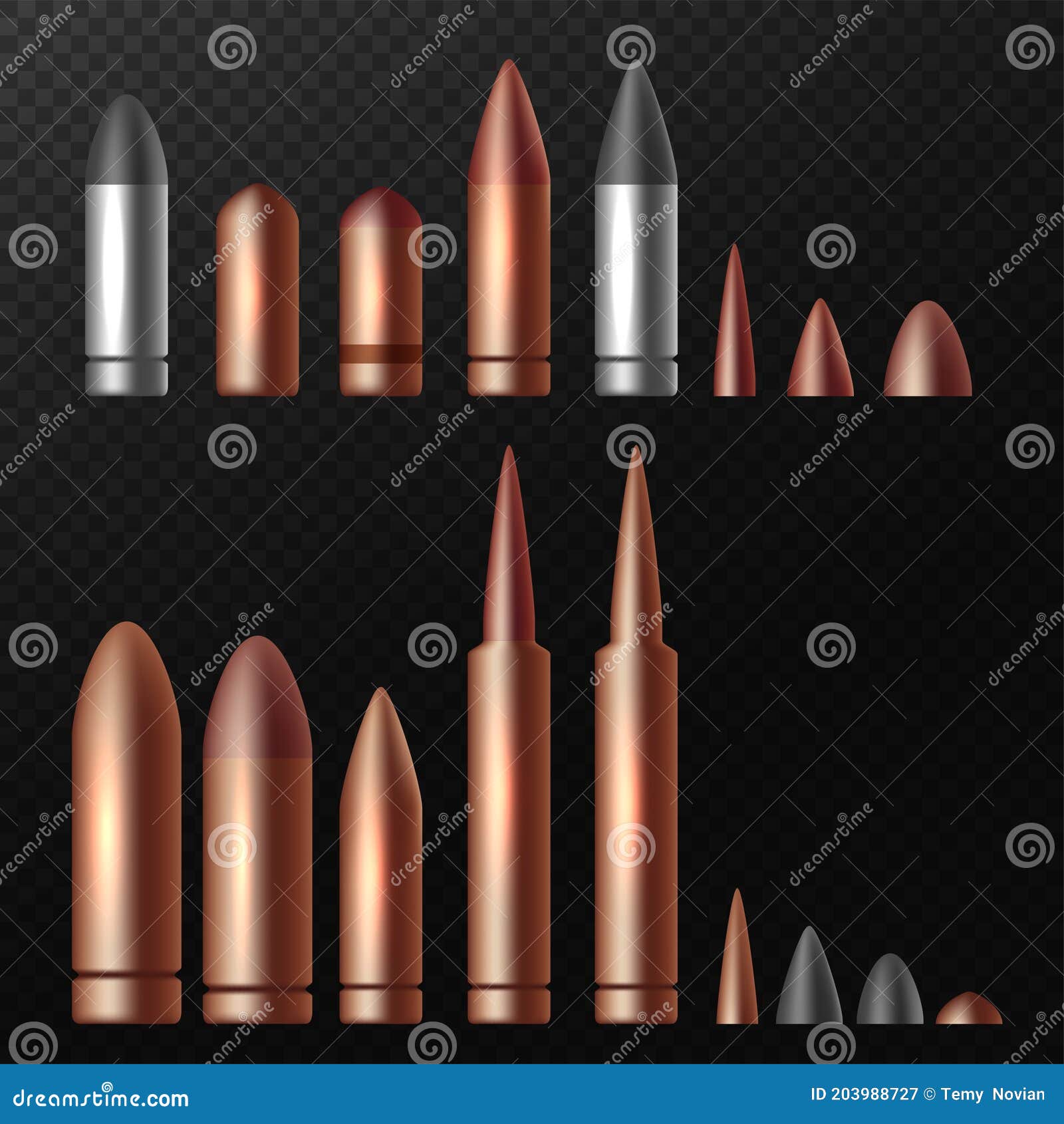 Set of Bullets on Transparent Background Stock Vector - Illustration of ...