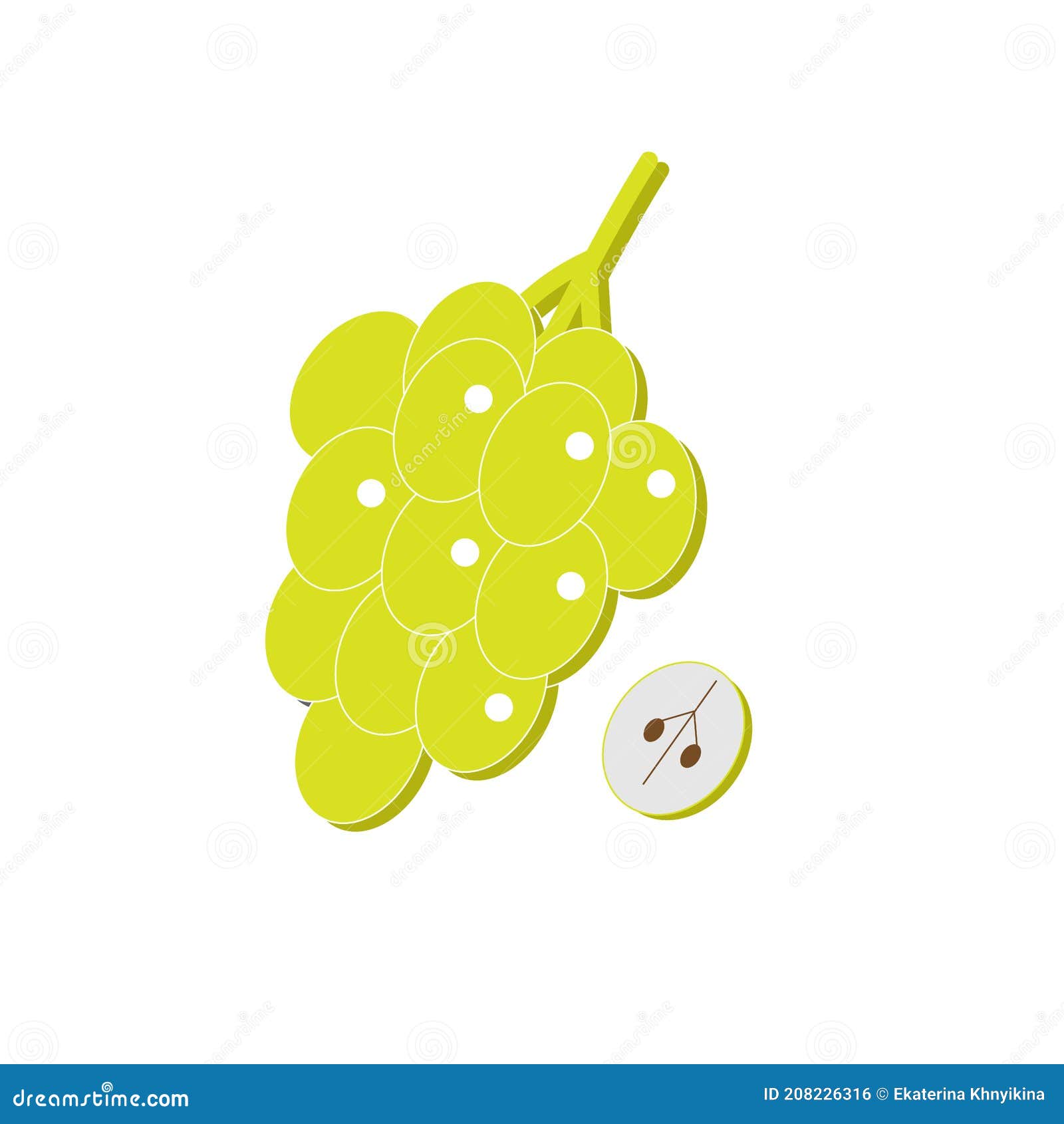 Set Bunch of Grapes and Half a Grape, Vector Flat Illustration Stock ...