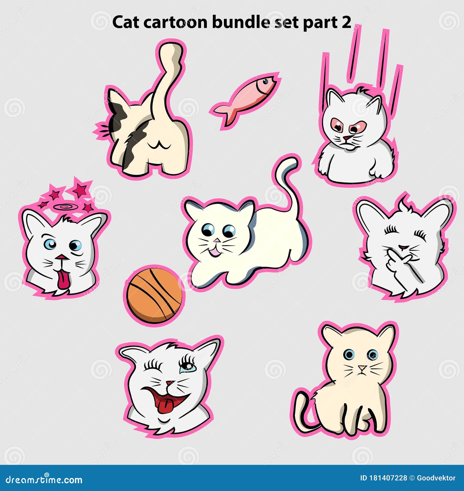 Set Bundle Cat Expression Pattern Funny Cat Cartoon Pet Kitty Smile ...