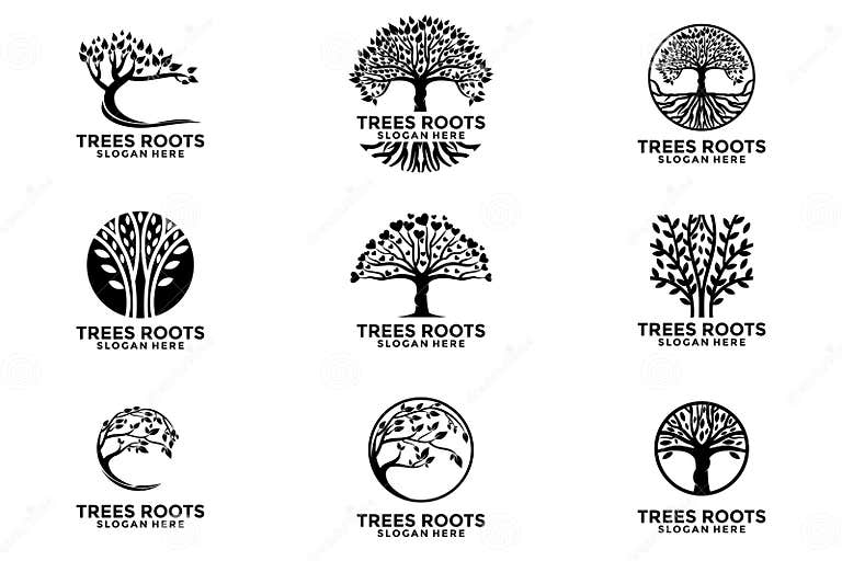Set of Trees and Roots Logo Design Vector Illustration Stock Vector ...