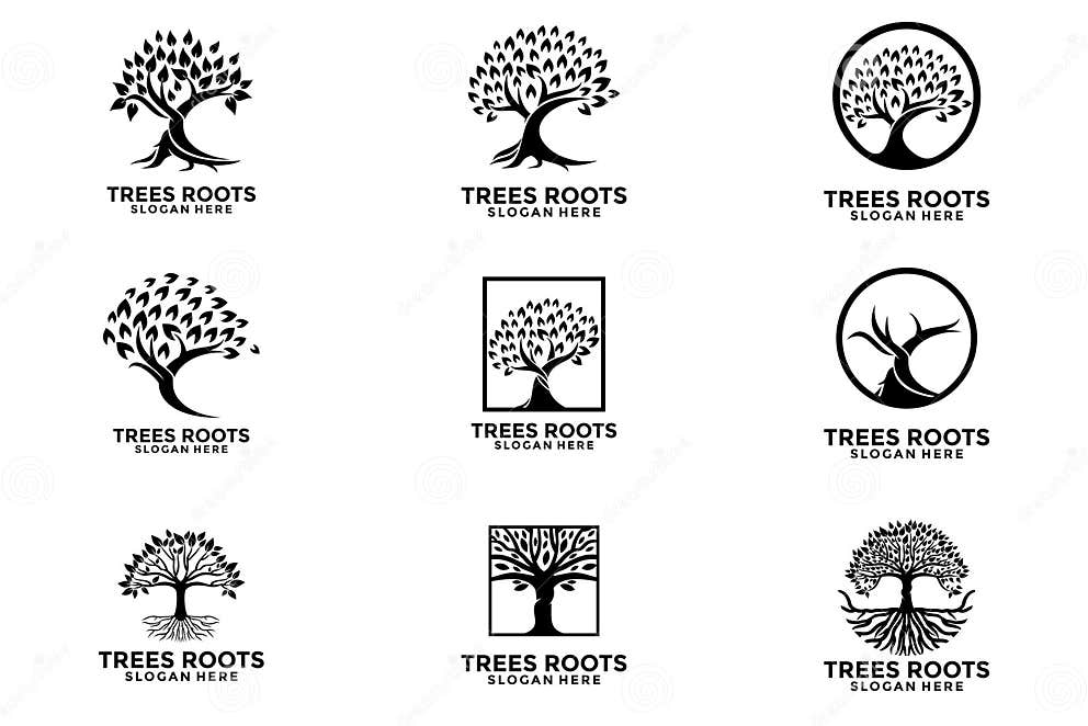 Set of Trees and Roots Logo Design Vector Illustration Stock Vector ...
