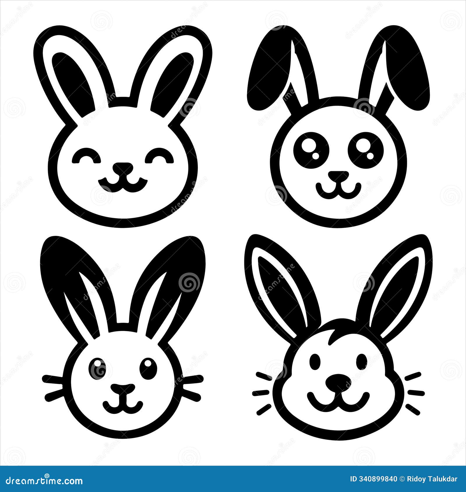 Set of Bunny Rabbit Face Silhouette Vector Design Stock Vector ...