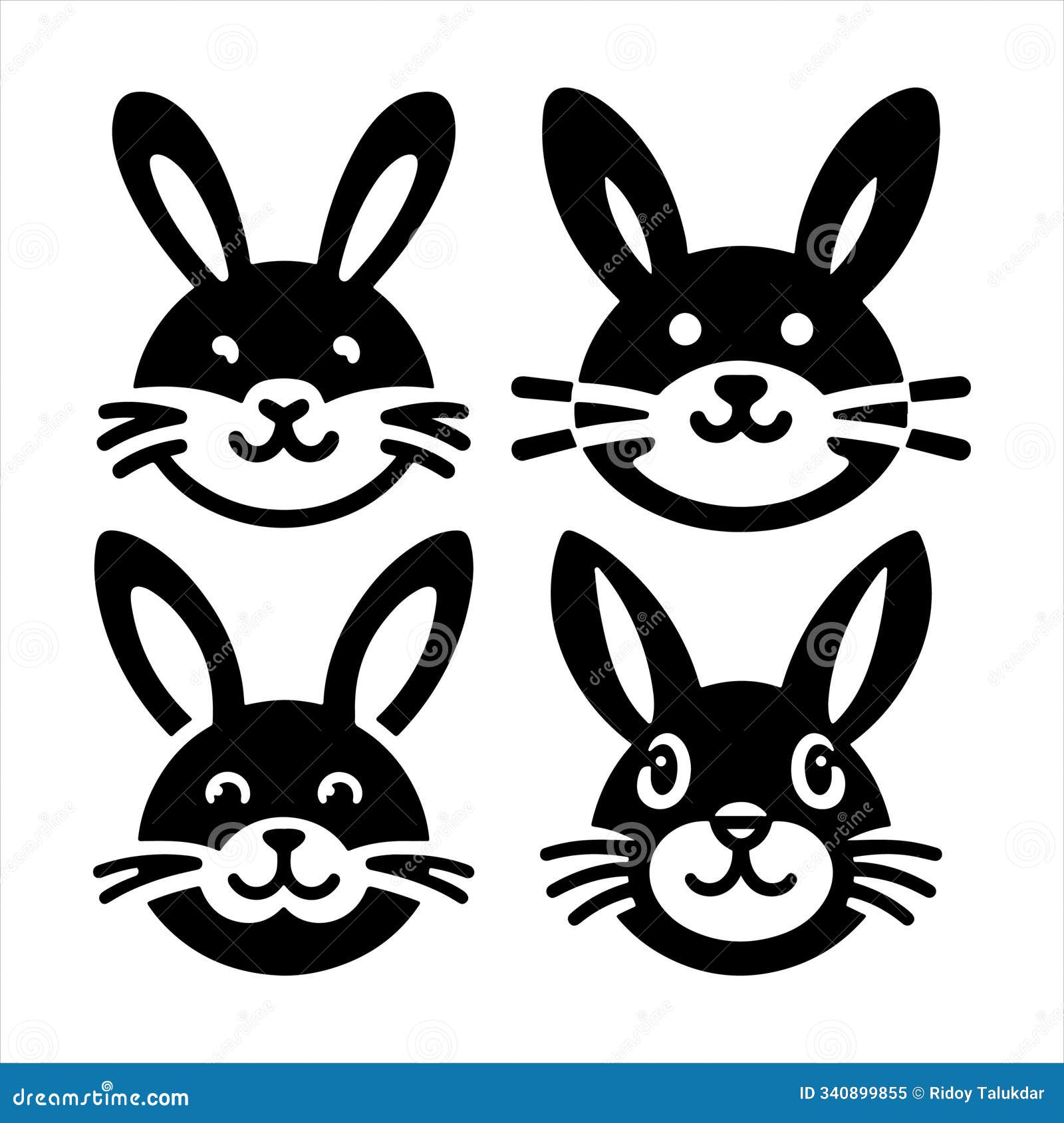 Set of Bunny Rabbit Face Silhouette Vector Design Stock Vector ...
