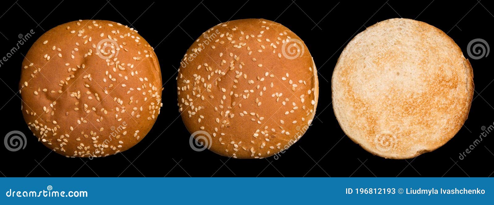 Set of Burger Bun Isolated on Black Background. View from Above Stock ...