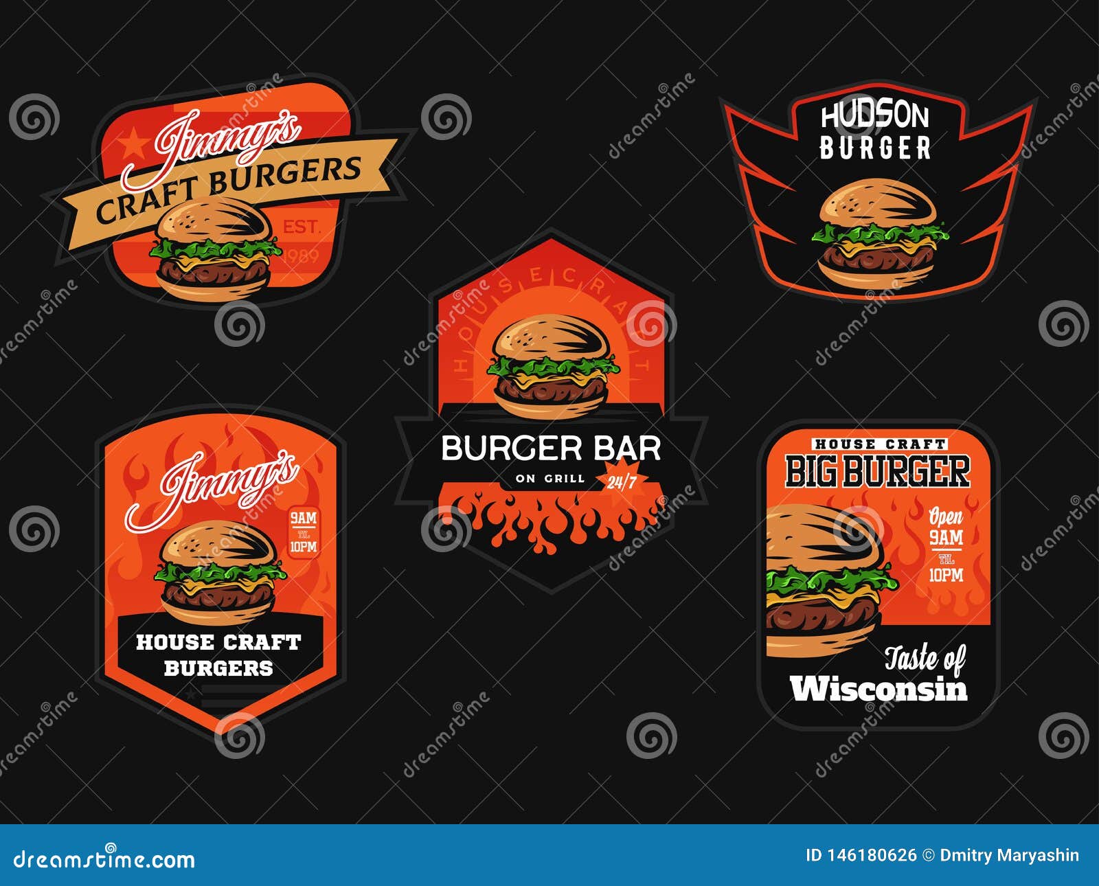 Set of Burger Shop Logo, Emblems and Badges. Stock Vector ...