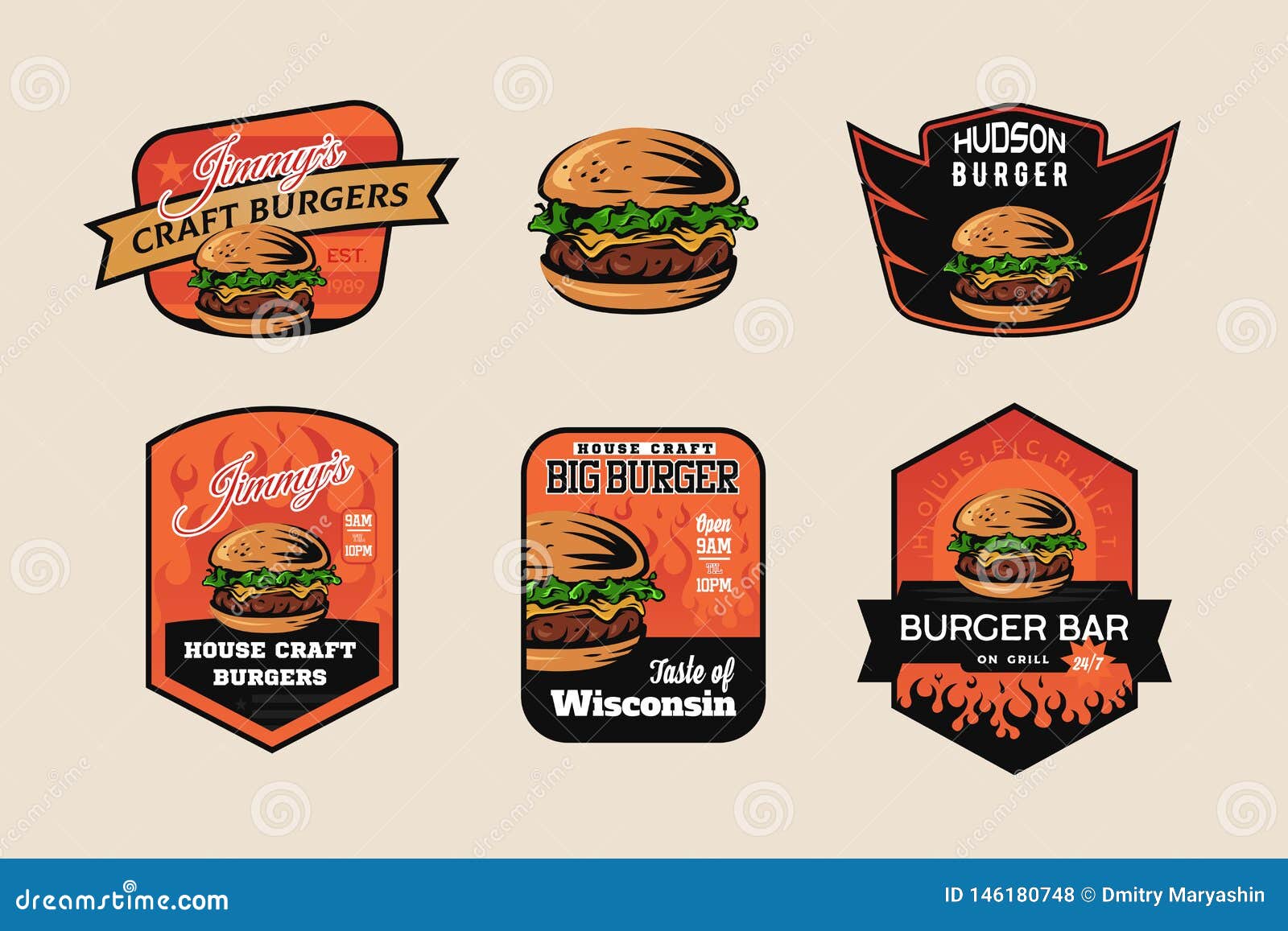 Set of Burger Shop Logo, Emblems and Badges. Stock Vector ...
