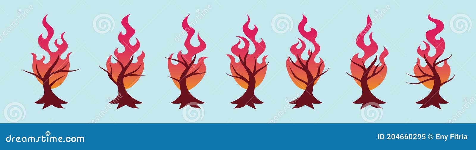 Set of Burning Bush Cartoon Icon Design Template with Various Models ...