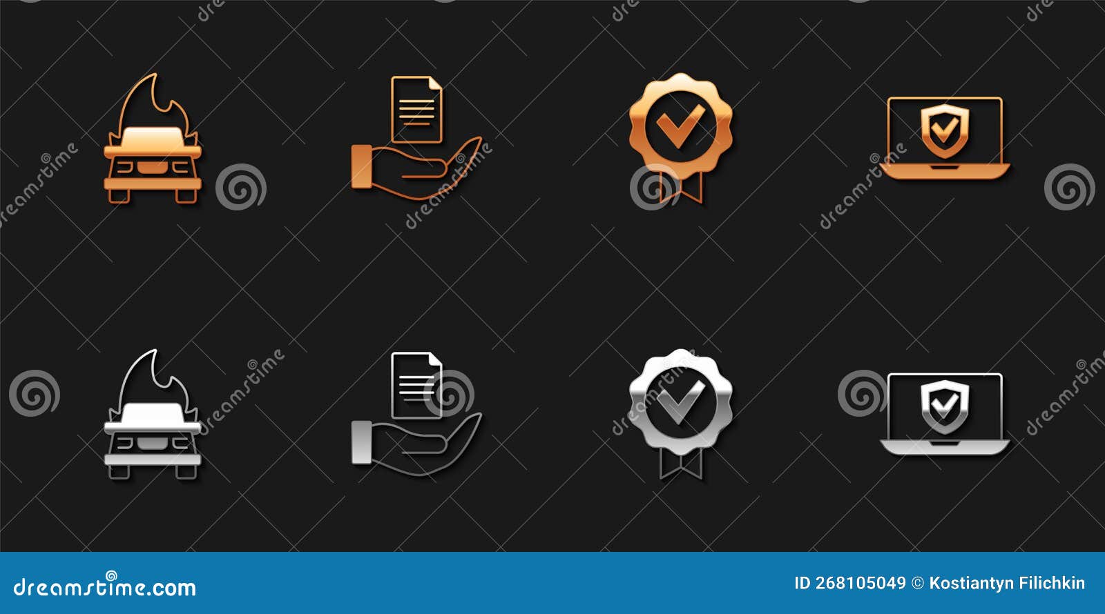 Set Burning Car, Contract Hand, Approved Check Mark and Insurance ...