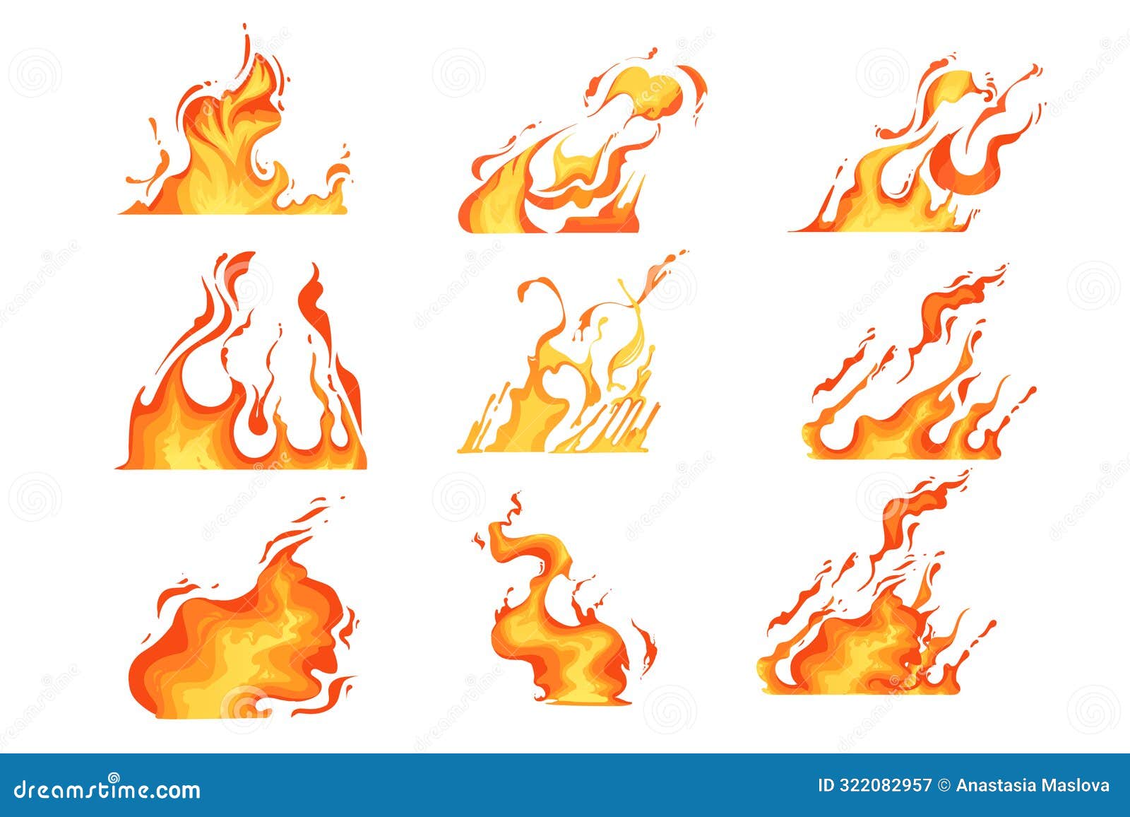 Set of Burning Fire Effect for Campfire or Magic Vector Illustration ...