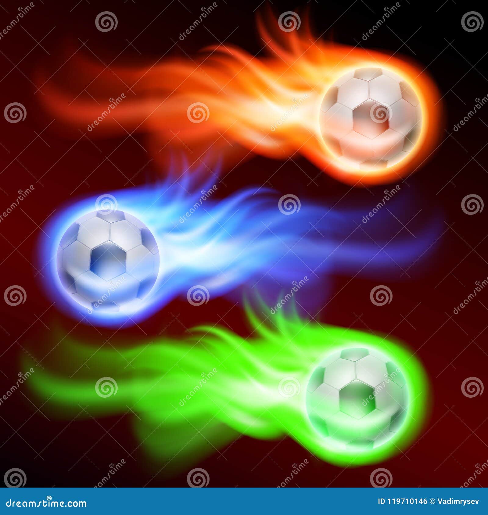 Set of Burning Football on Fire Stock Vector - Illustration of football ...