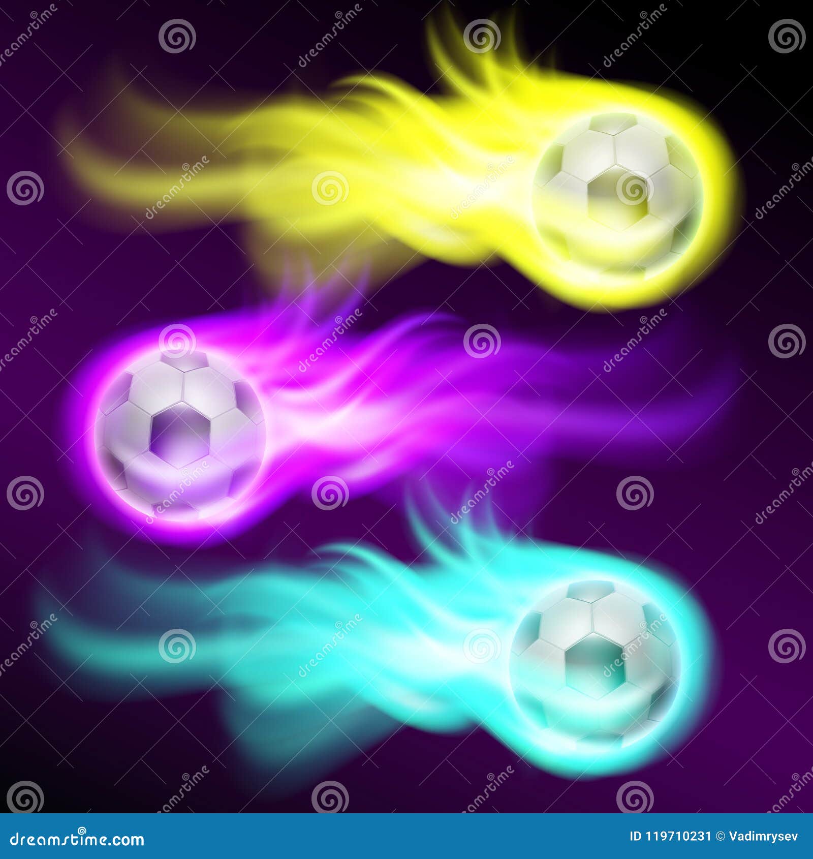 Set of Burning Football on Fire Stock Vector - Illustration of energy ...