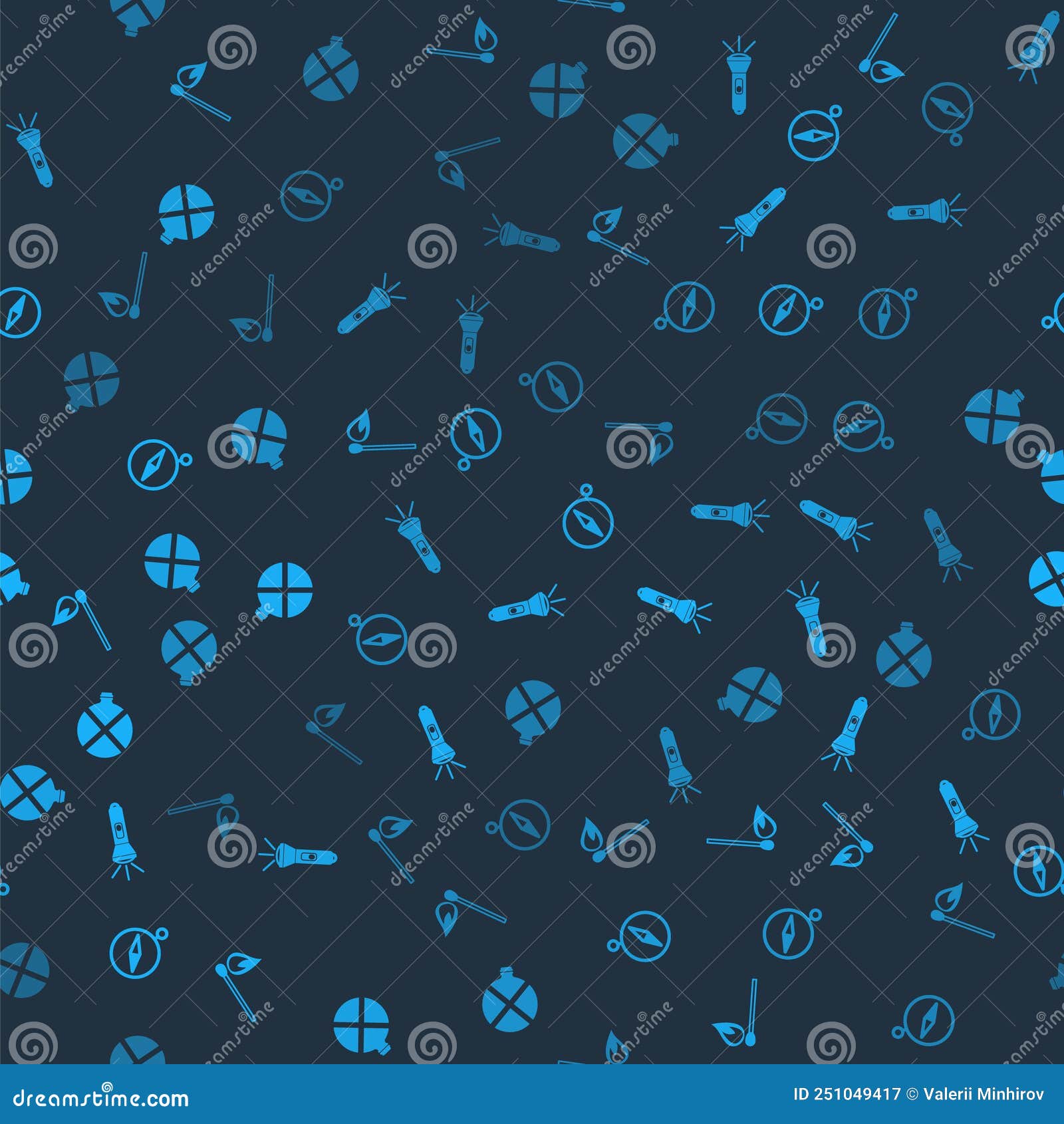 Set Burning Match with Fire, Flashlight, Compass and Canteen Water ...