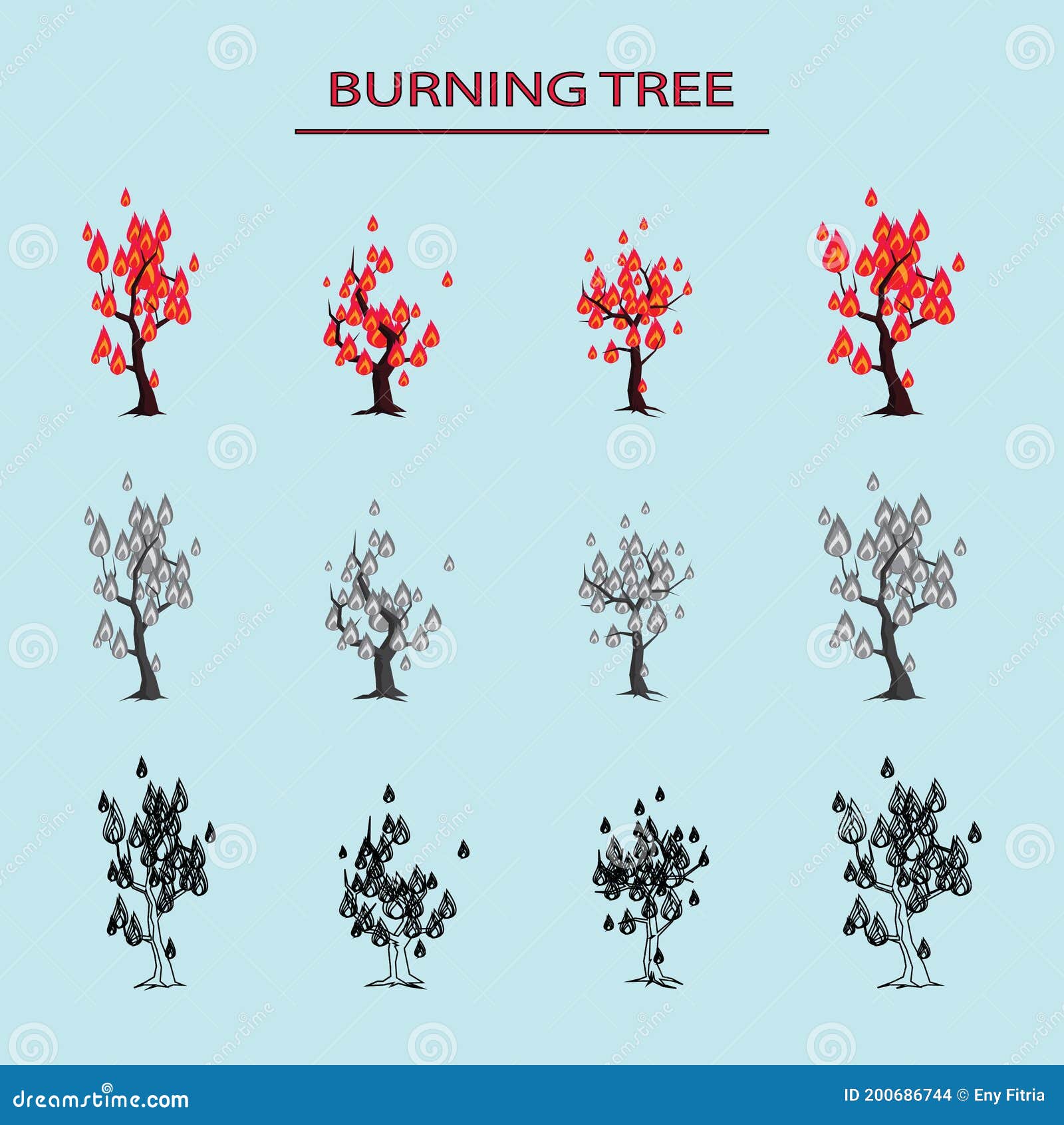 A Set of Burning Tree Icon Design Template with Various Models. Vector ...