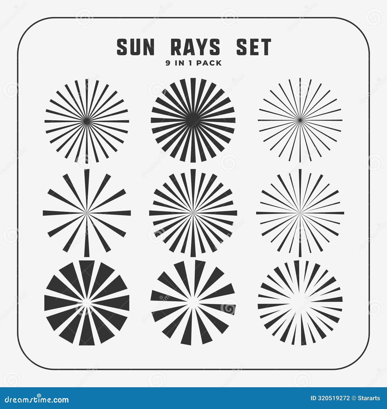 Set of Bursting Sun Rays Symbol in Black Color Stock Vector ...