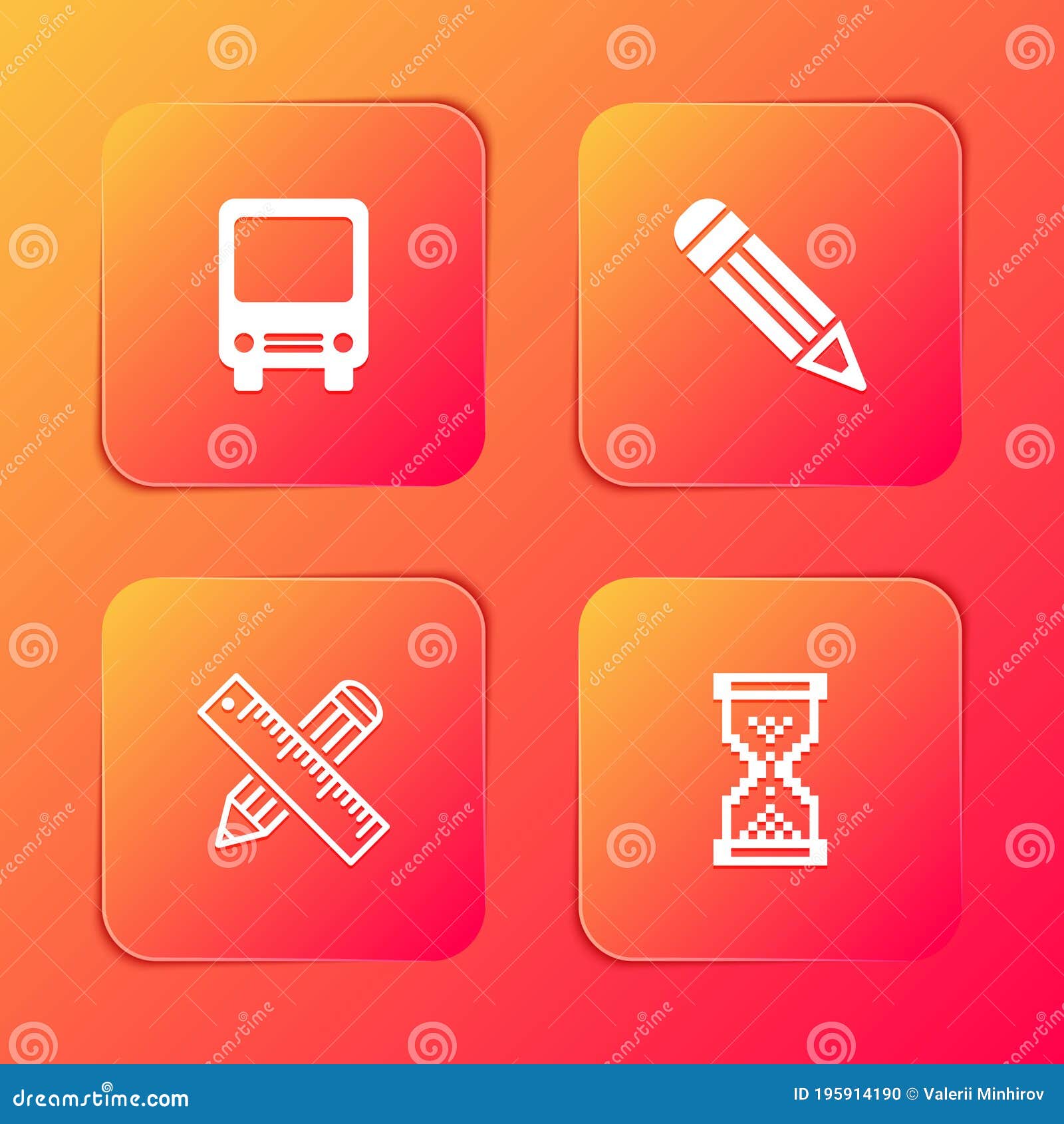 Set Bus, Pencil, Crossed Ruler and Pencil and Hourglass Pixel Icon ... Set Bus, Pencil, Crossed Ruler and Pencil and Hourglass Pixel Icon ...