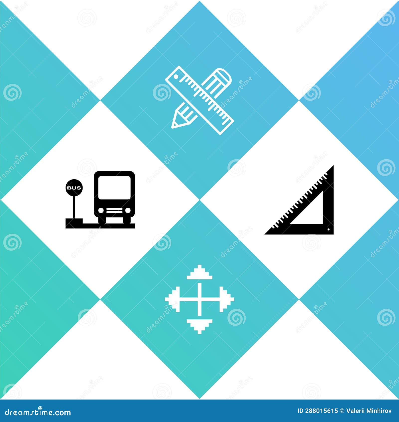 Set Bus Stop, Pixel Arrows in Four Directions, Crossed Ruler and Pencil ... Set Bus Stop, Pixel Arrows in Four Directions, Crossed Ruler and Pencil ...