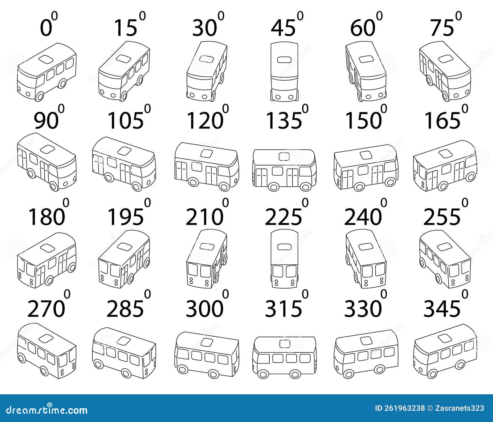 A Set of 24 Buses Outline from Different Angles. Stock Vector ...