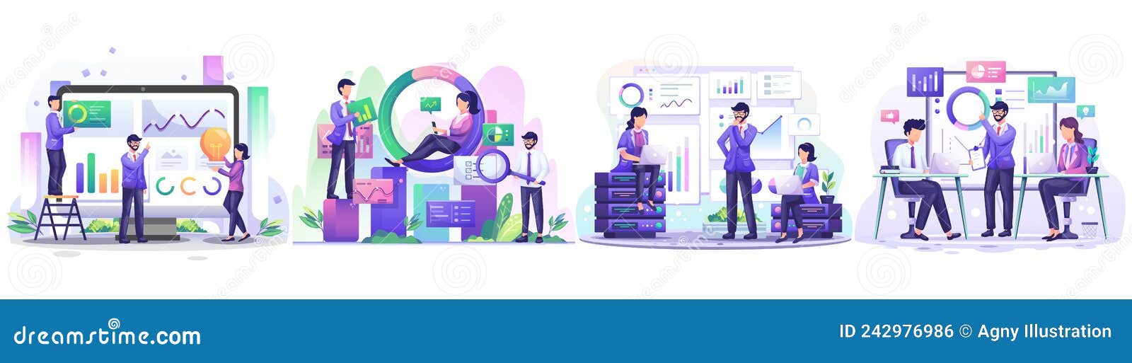 Set of Business Analysis Concept, People Working with Charts and ...