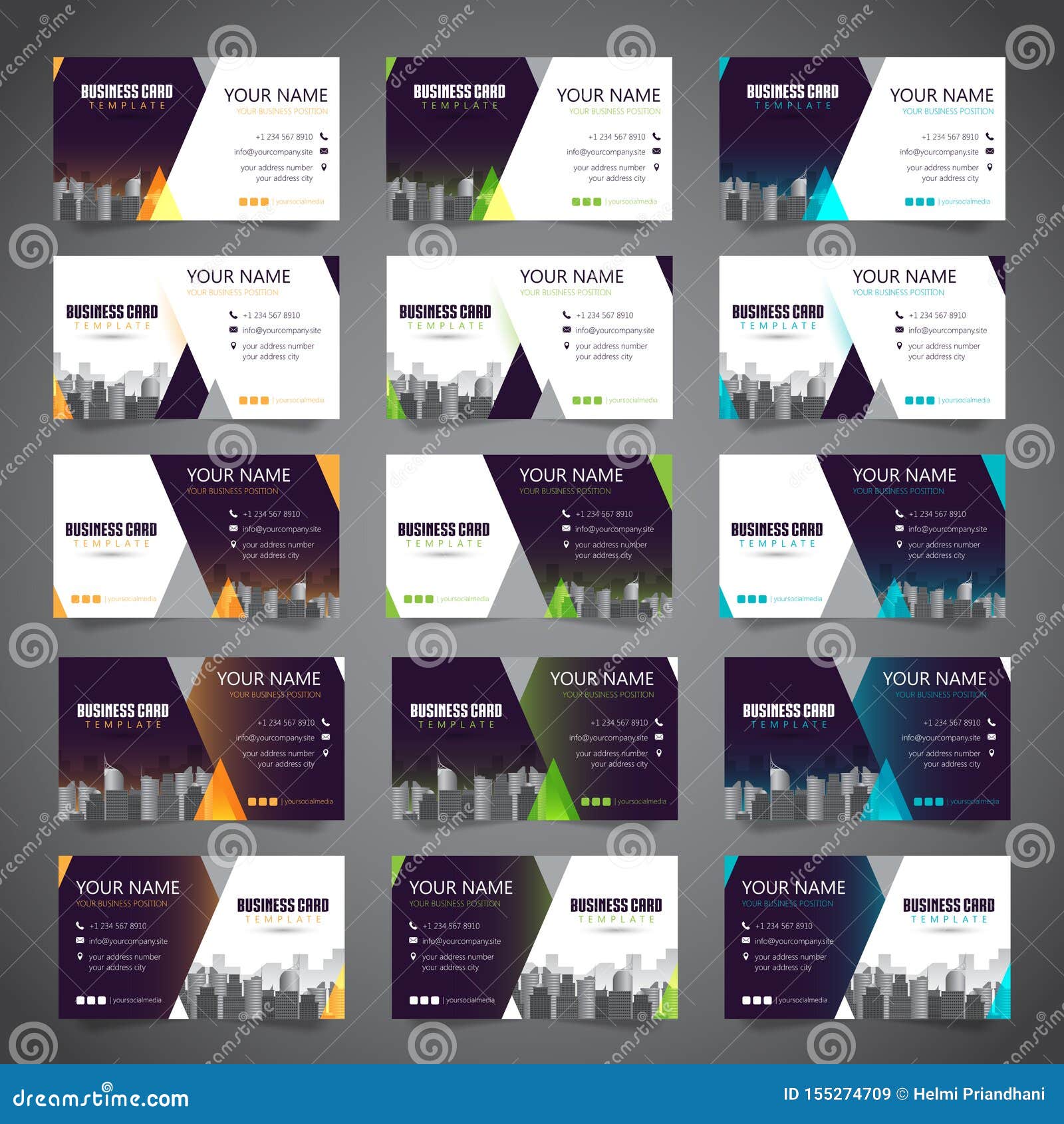 Set of Business Card with Various Alternate Colors Stock Vector ...