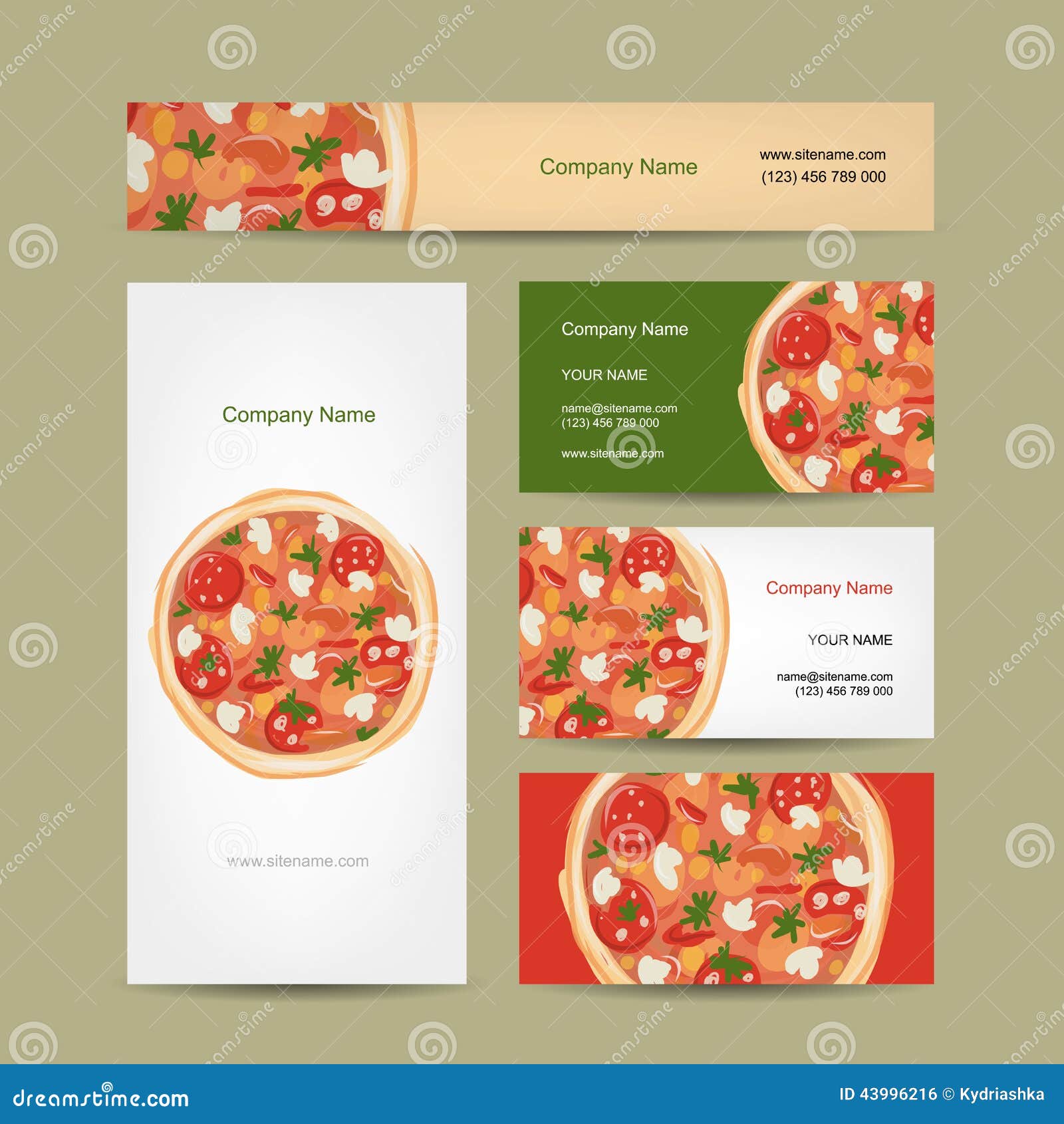 Set of Business Cards Design with Pizza Stock Vector - Illustration of ...