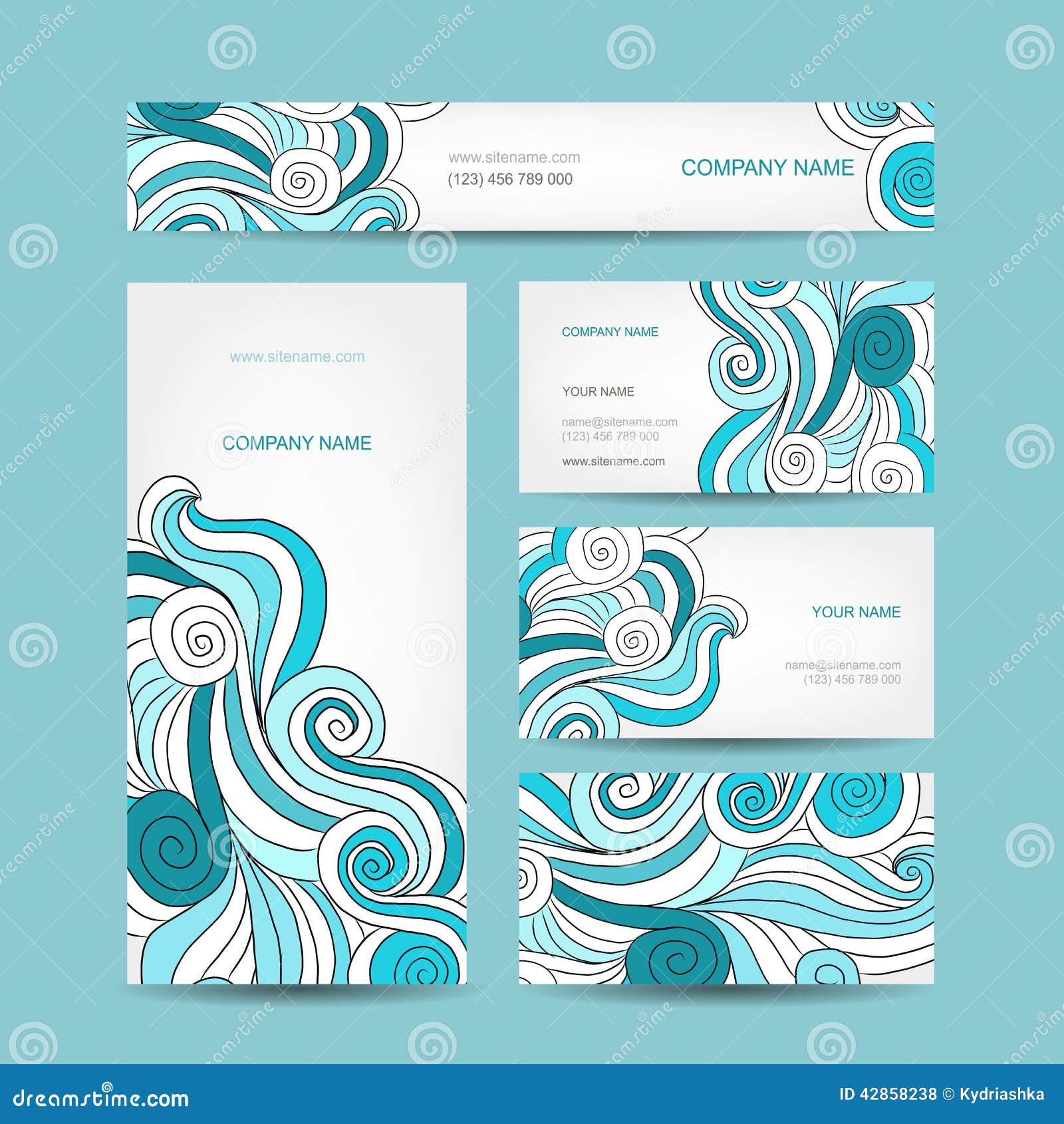Set of Business Cards Design with Sea Wave Stock Vector - Illustration ...