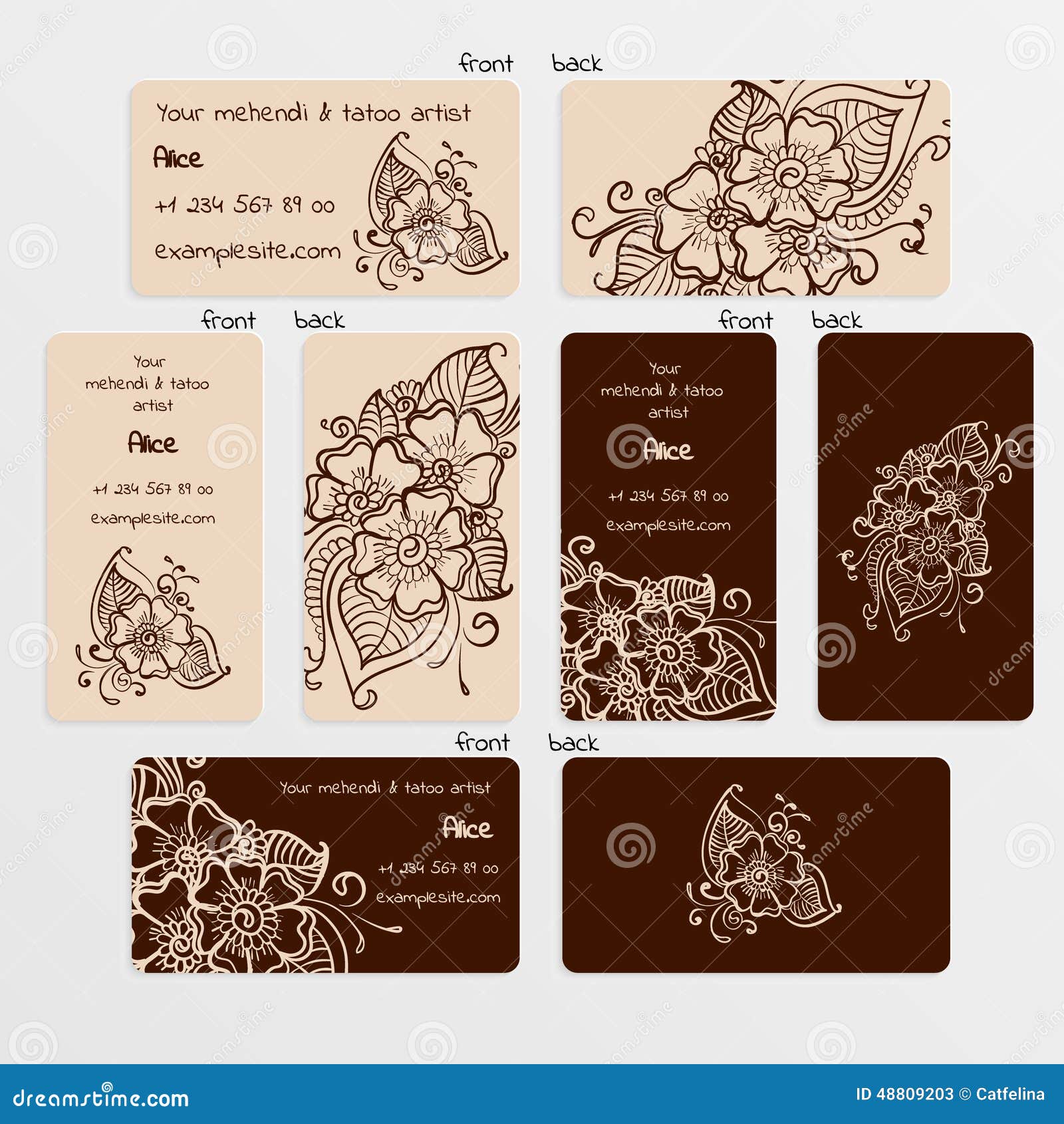 Set of Business Cards with Mehendi Pattern Stock Vector - Illustration ...