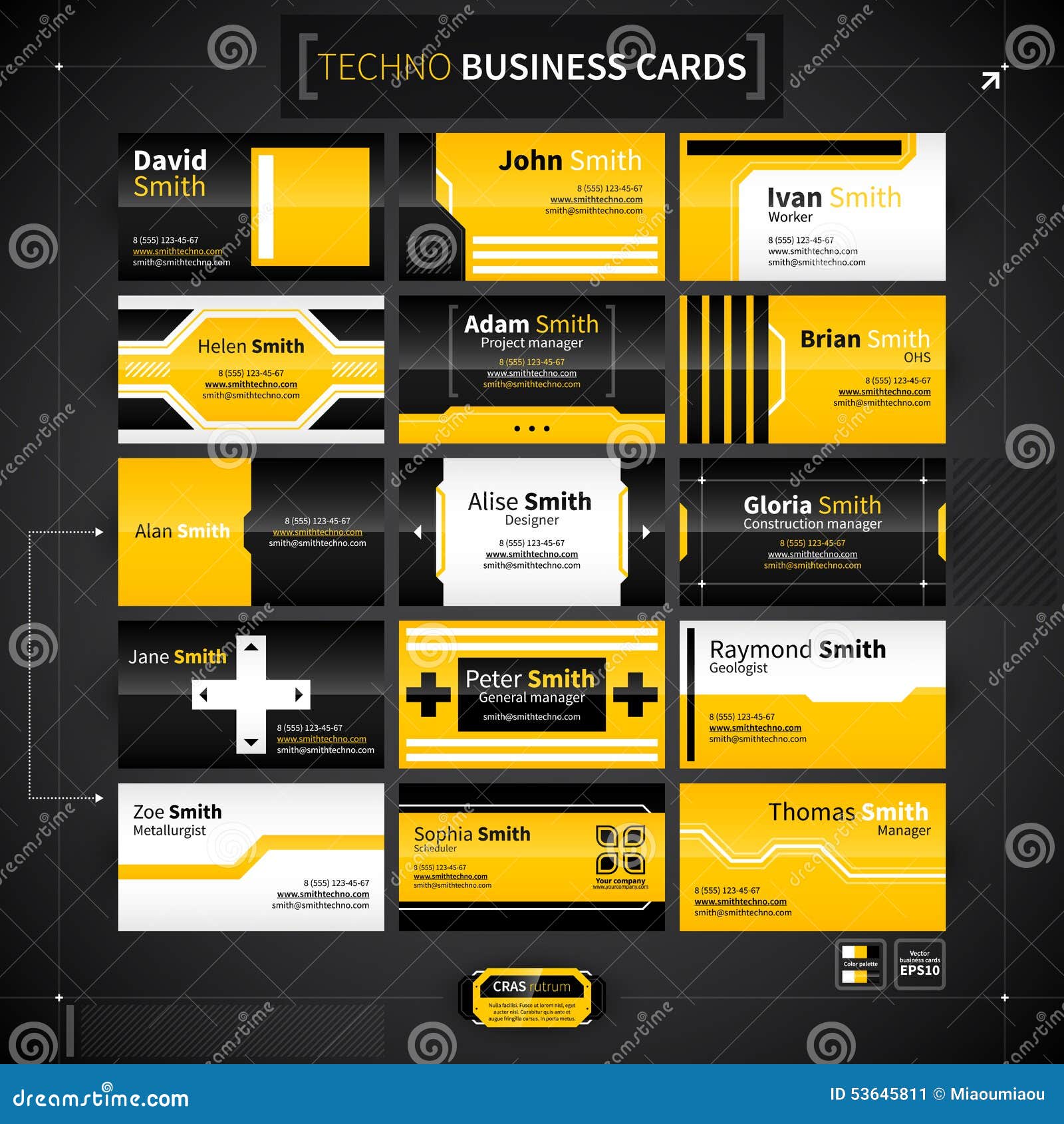 Set of 15 Business Cards in Techno Style. Stock Vector - Illustration ...