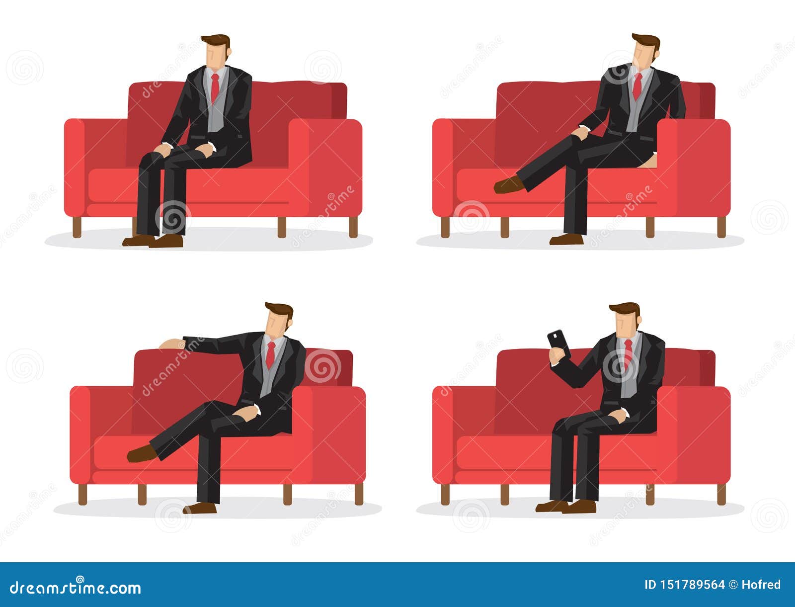 Set of Business Characters in Four Sitting Positions on a Sofa Stock ...