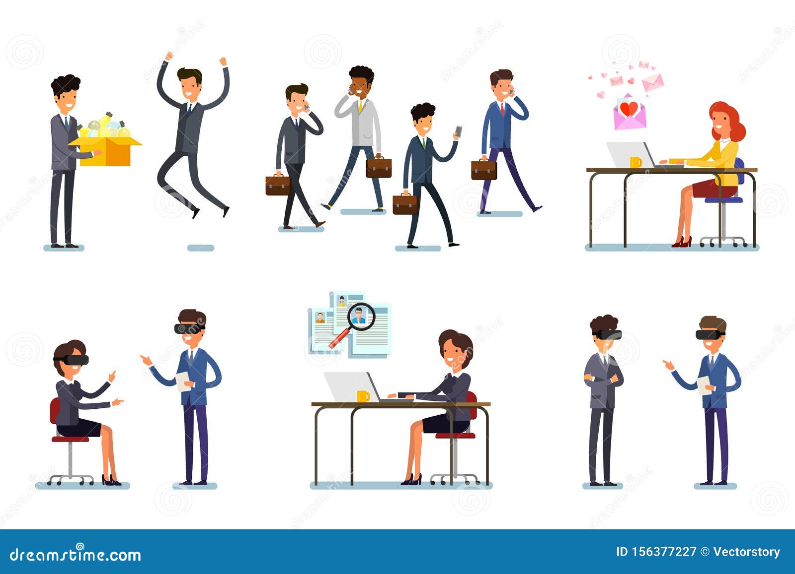 Set of Business Characters Working in Office. Vector Illustration ...