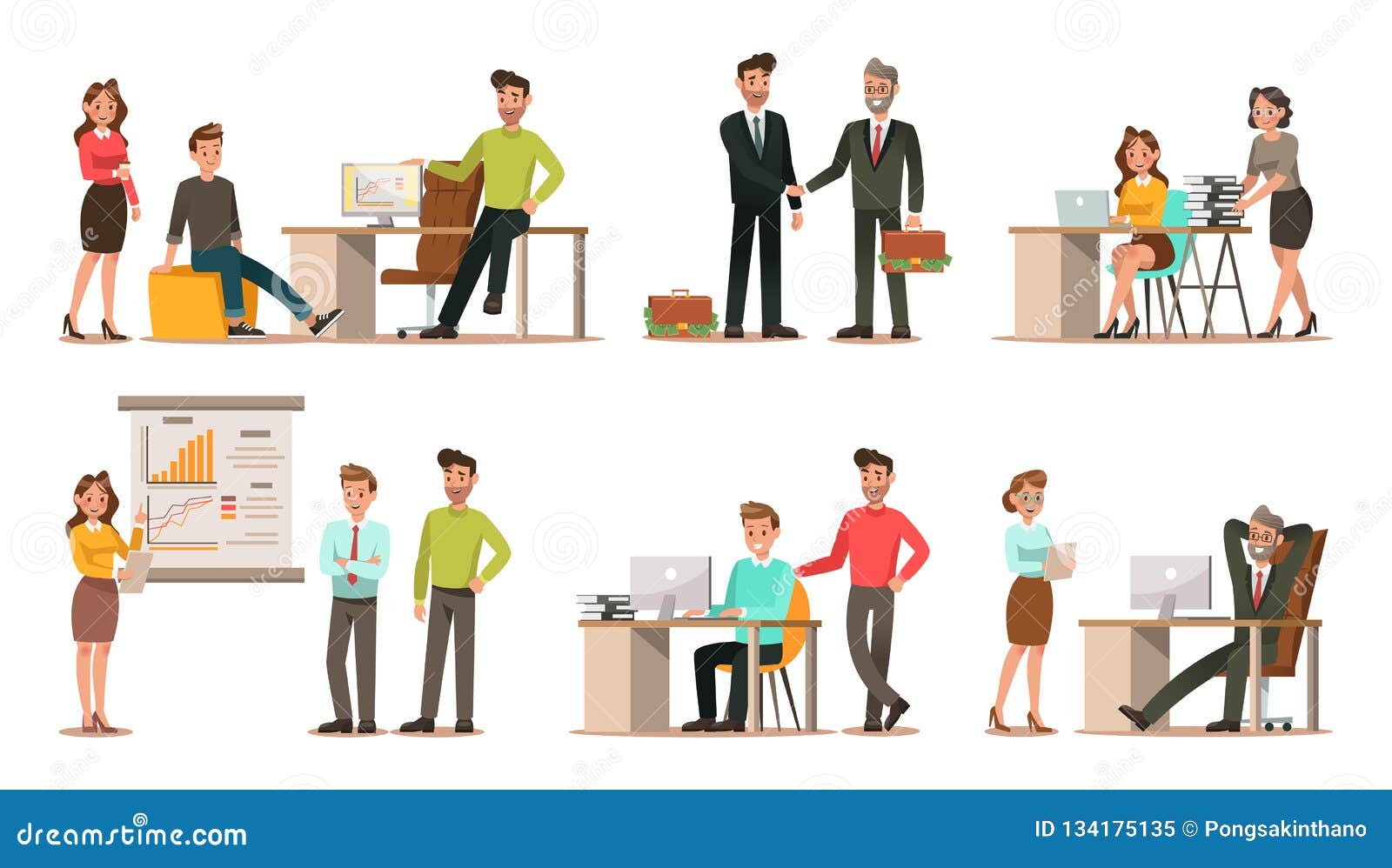 Set of Business Characters Working in Office. Vector Illustration ...