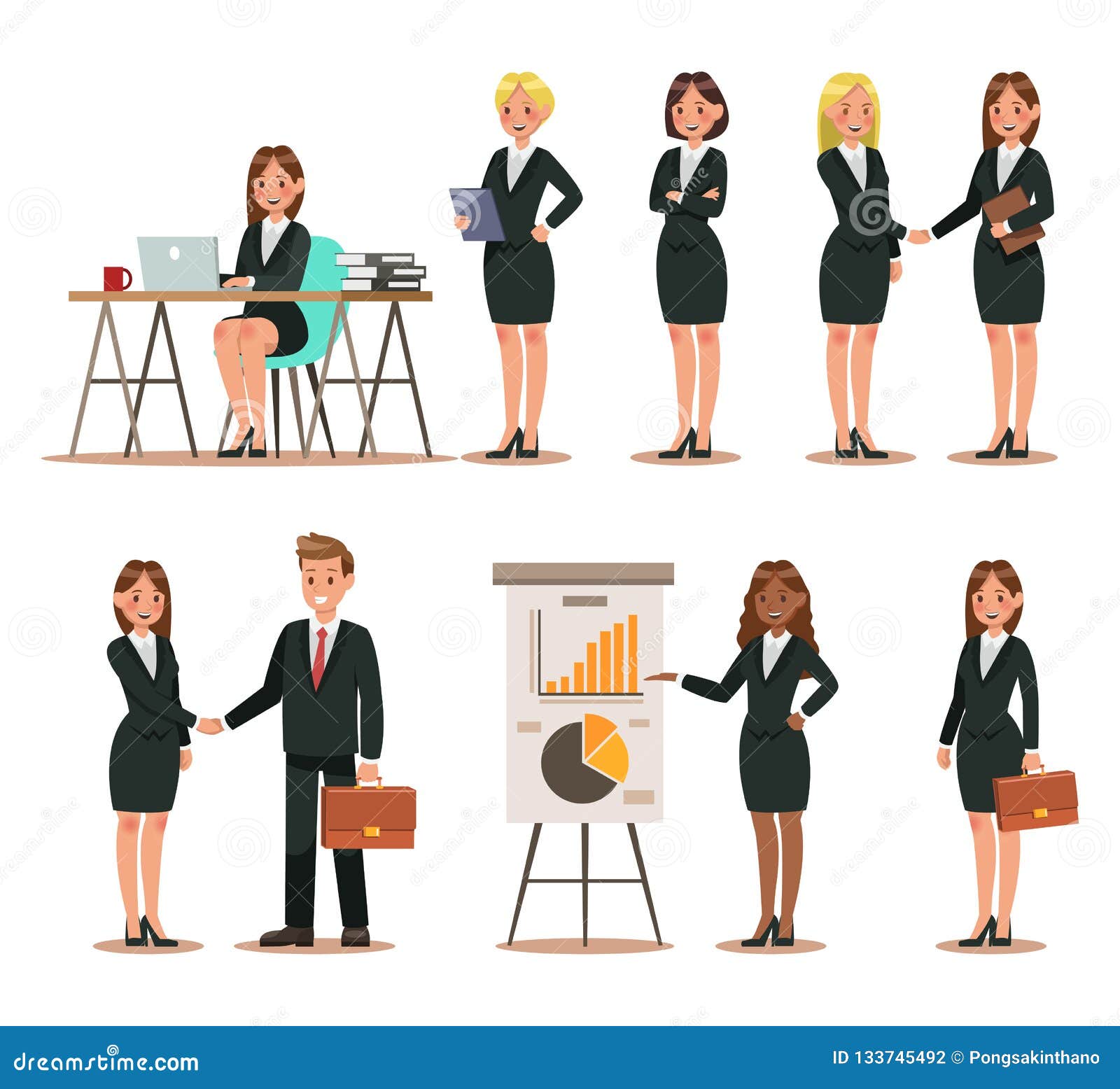 Set of Business Characters Working in Office. Vector Illustration ... Set of Business Characters Working in Office. Vector Illustration ...