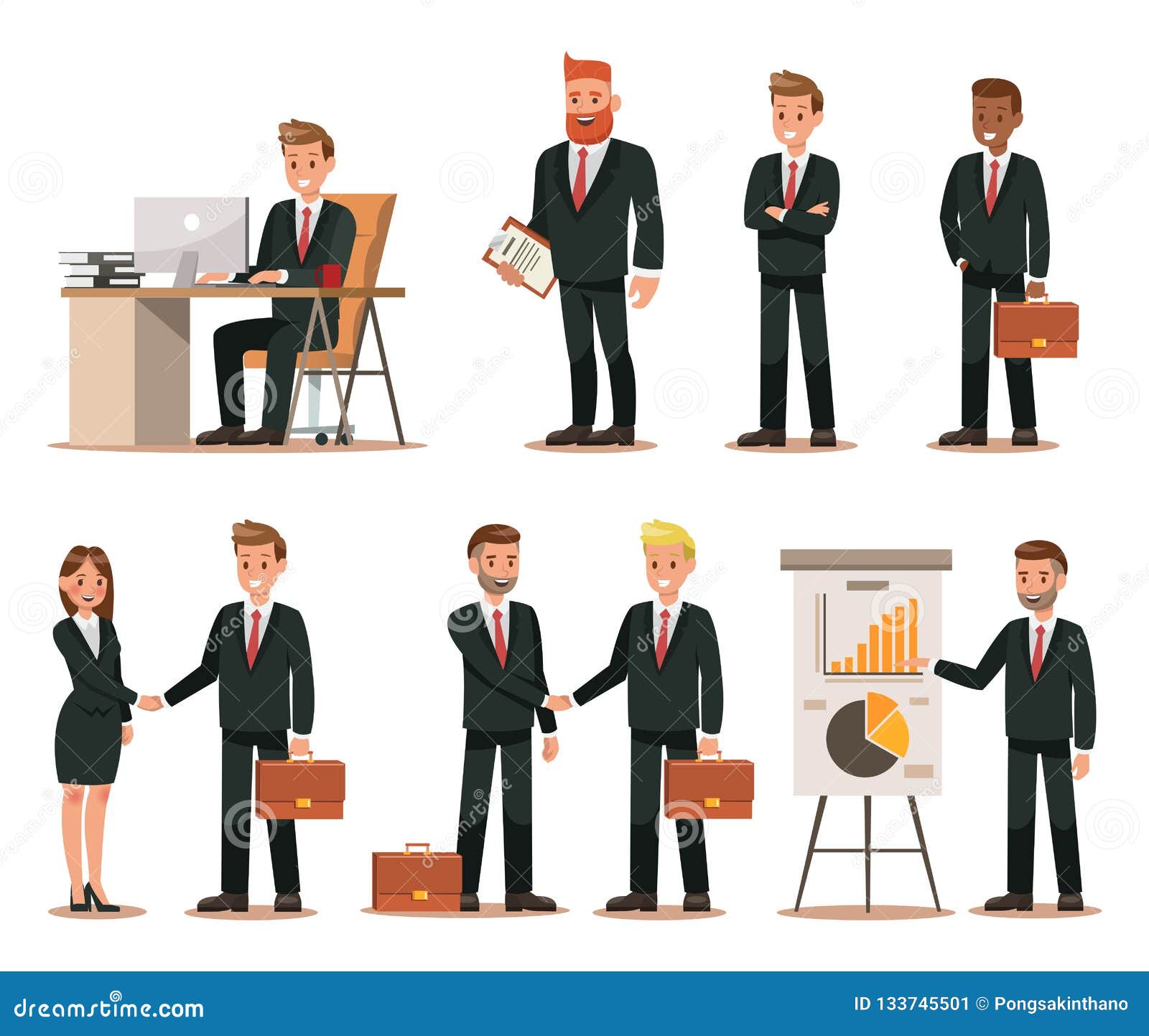 Set of Business Characters Working in Office. Vector Illustration ... Set of Business Characters Working in Office. Vector Illustration ...