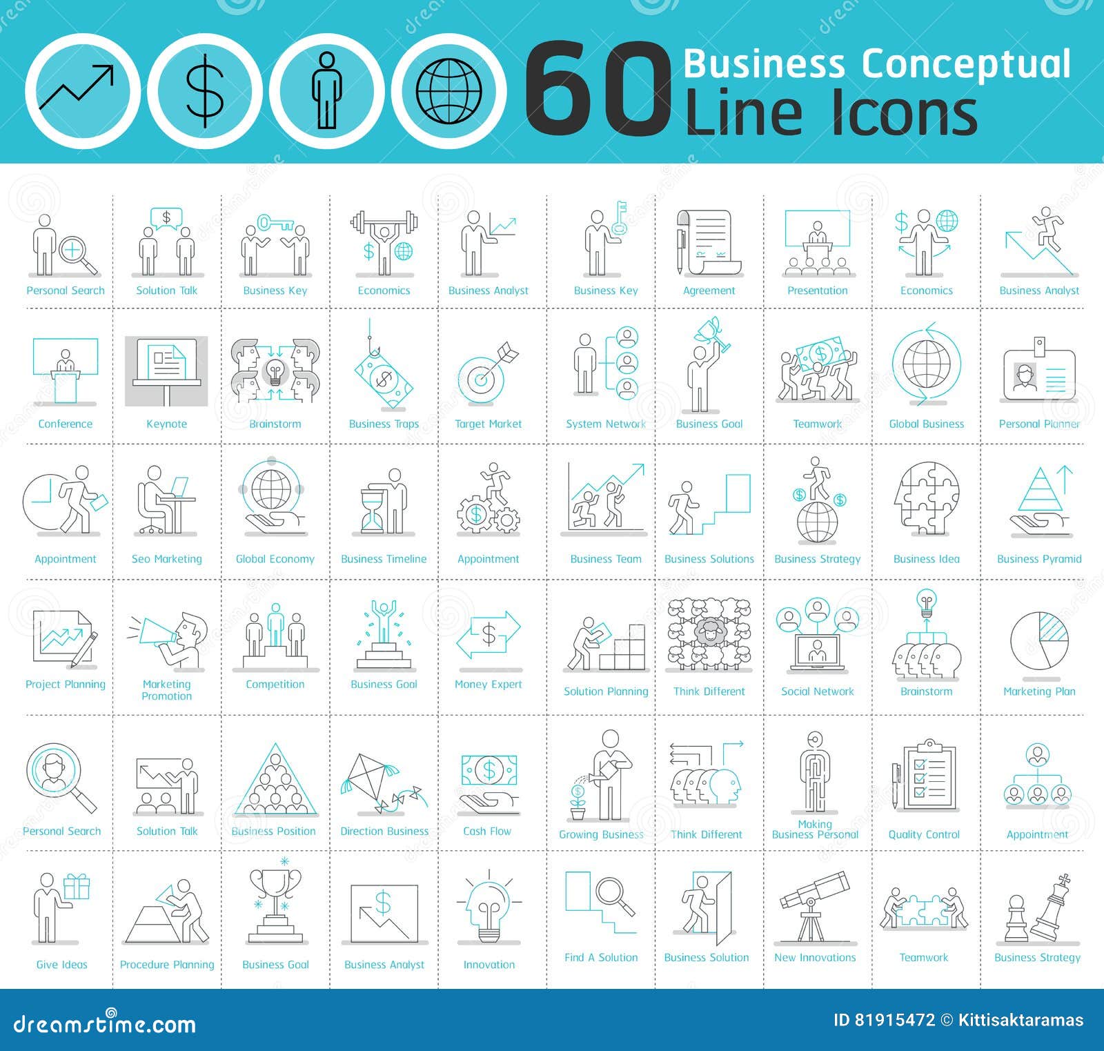 Set of Business Conceptual Thin Line Icons Collection. Stock Vector ...
