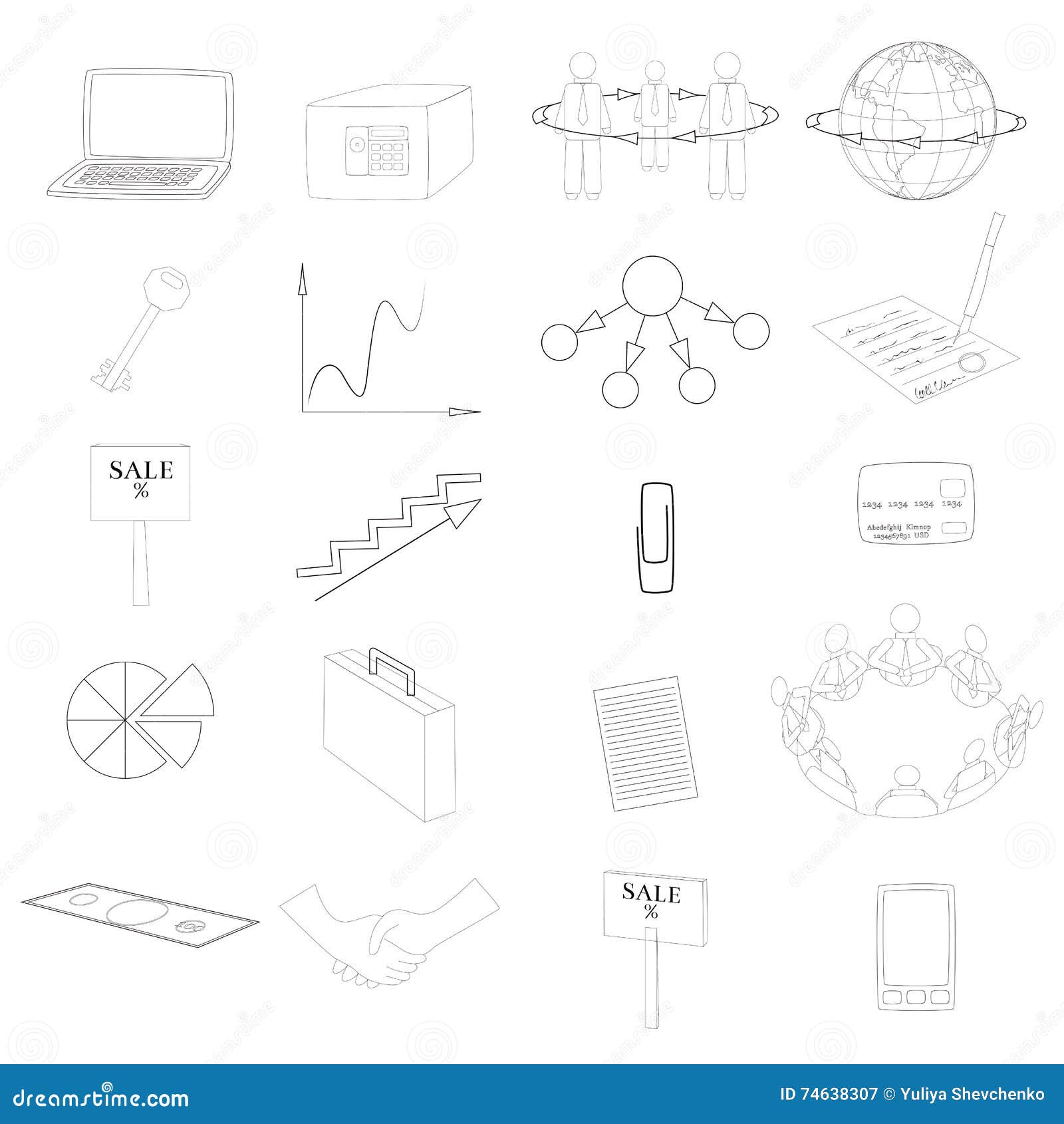 Set with Business Contour Icons Stock Vector - Illustration of clip ...